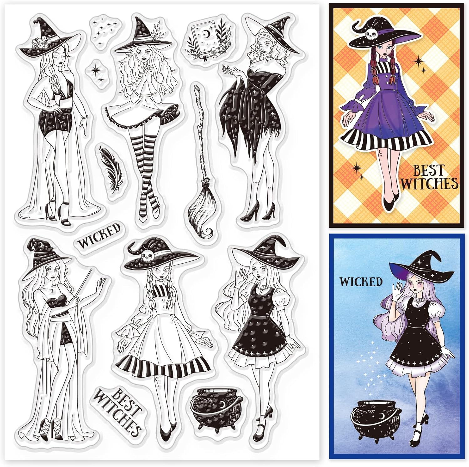 Amazon.com: GLOBLELAND Halloween Fashion Witch Clear Stamps for DIY ...