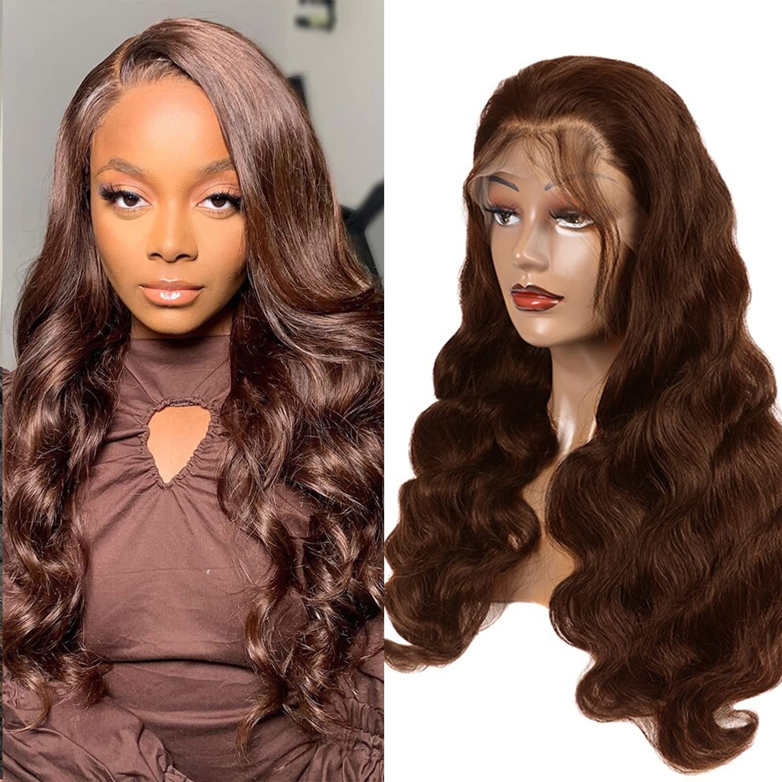 13x6 Deep Part Lace Frontal Wig #4 Auburn Brown Wig Brazilian Human ...