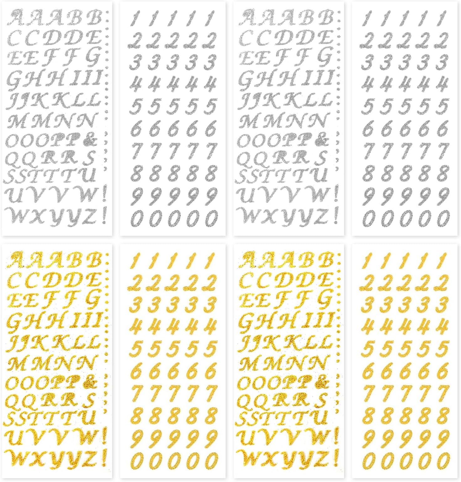 7 Sheets Letter Stickers, Gold Alphabet Sticker Self Adhesive Letter ...