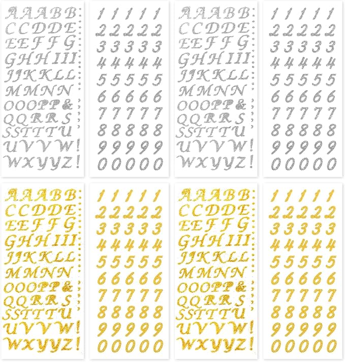 Glitter Letter Stickers, 8 Sheets Glitter Stick on Letters and Numbers ...