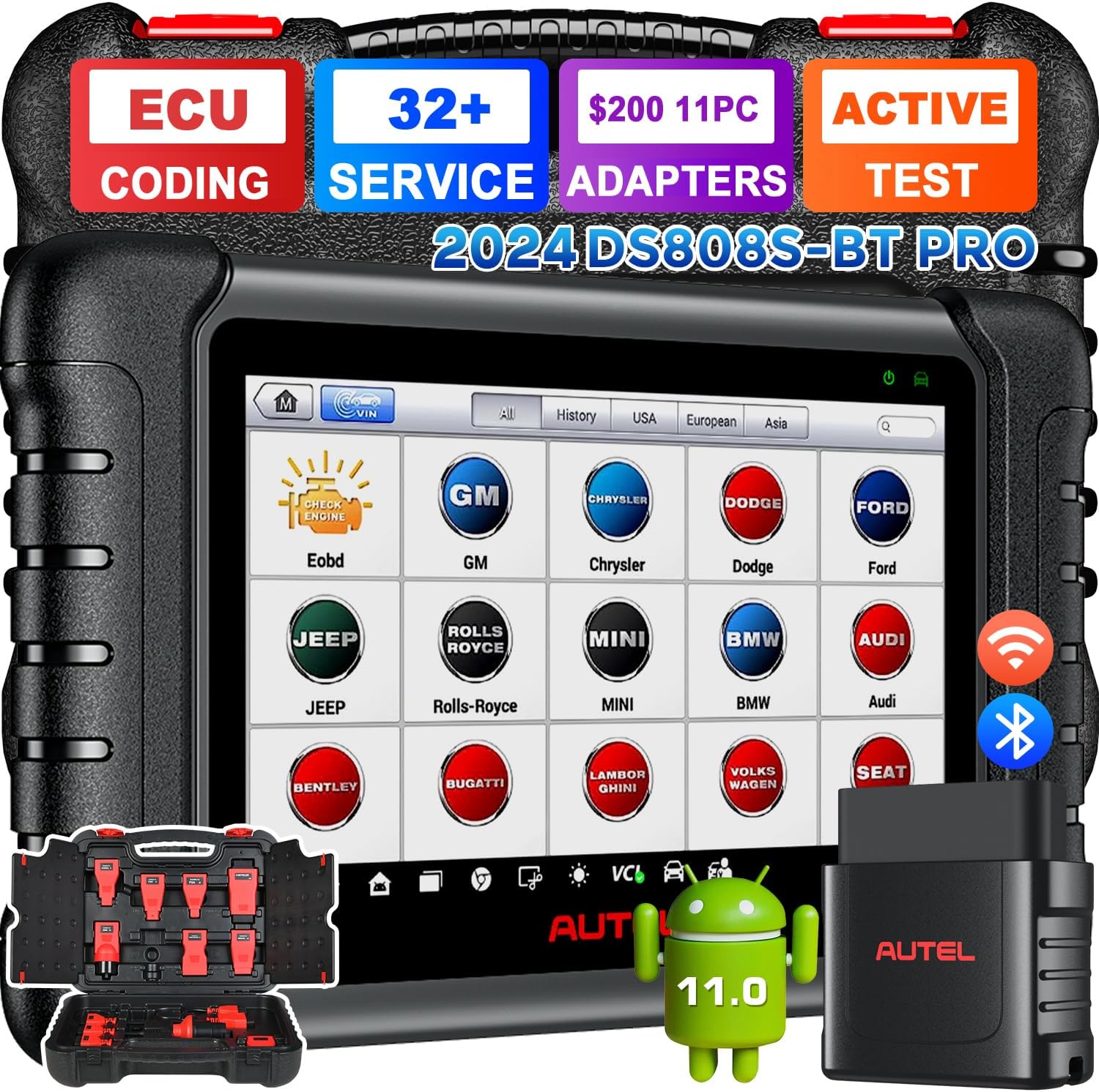 Amazon.com: Autel MaxiDAS DS808S-BT PRO with 11pc Adapters [$200], 2024 ECU Coding as MS906 Pro ...