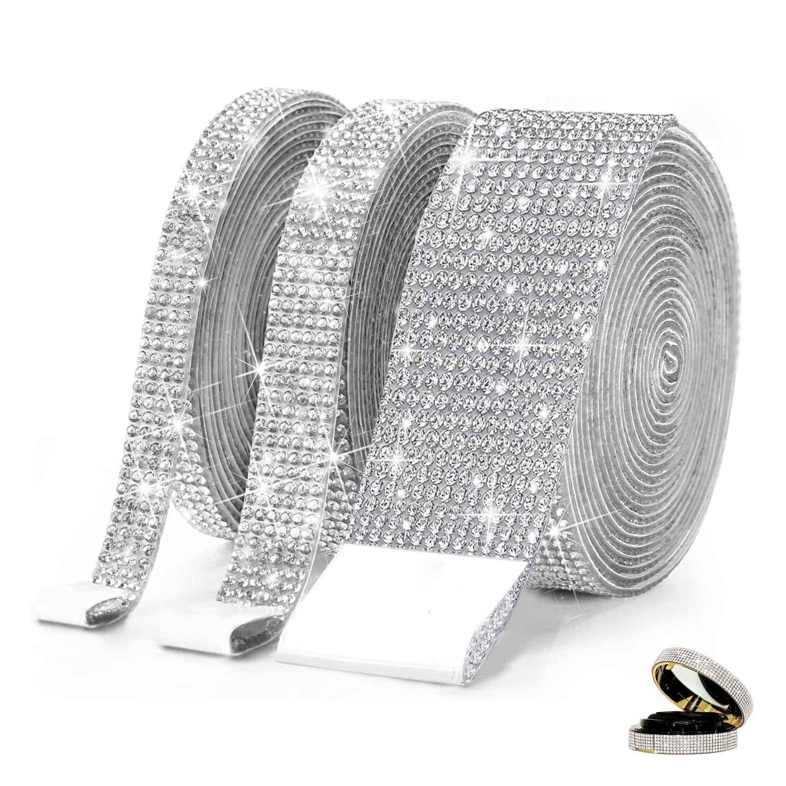 Amazon.com: 3 Rolls Self Adhesive Rhinestone Ribbons, 1 Yard Silver ...