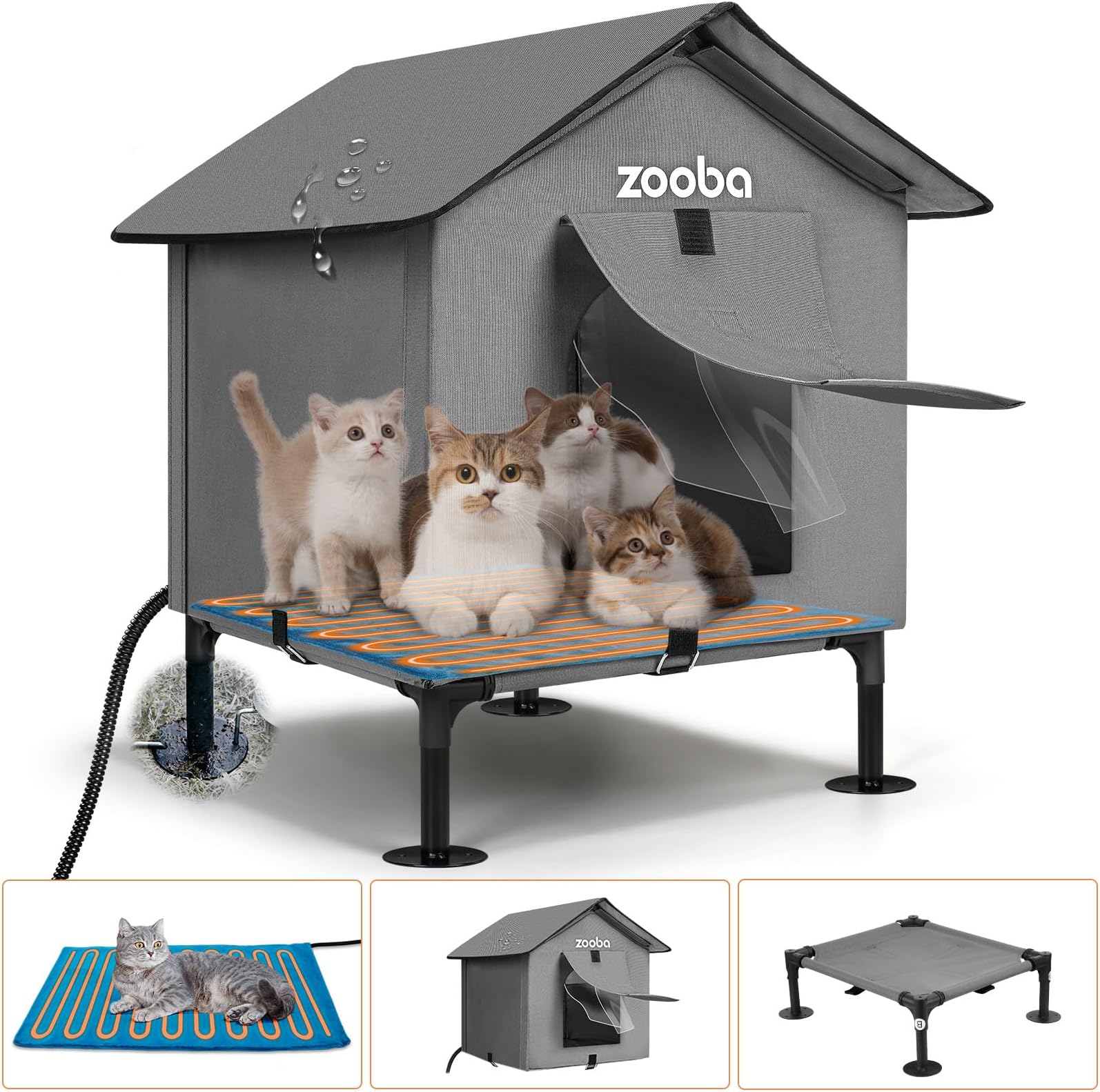 Amazon.com : Zooba 20" Heated Cat House for Outside, Waterproof ...