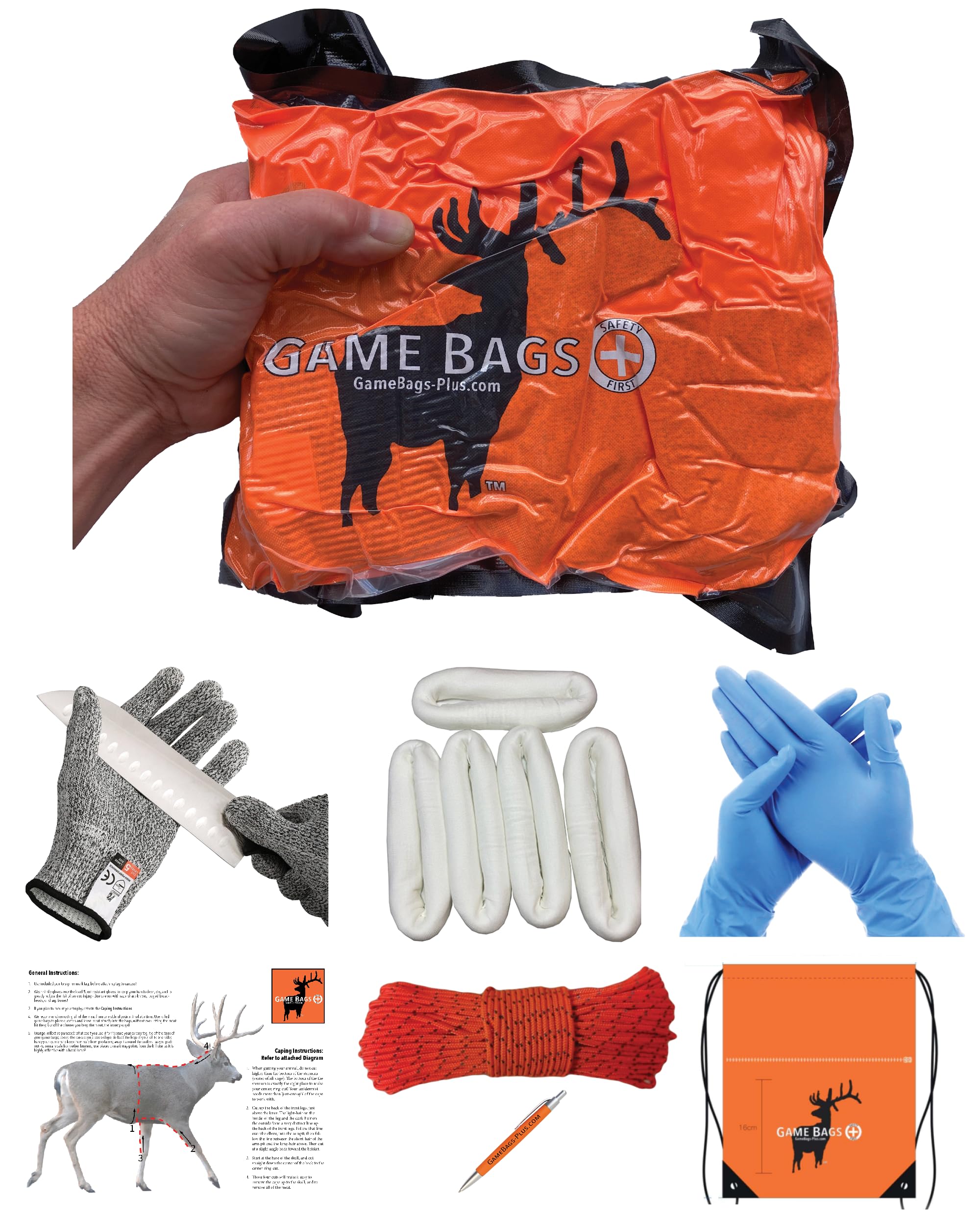 Big Game Hunting, Vac-Sealed, Field Dressing Kit: 5-Pack Game Bags, Cut ...
