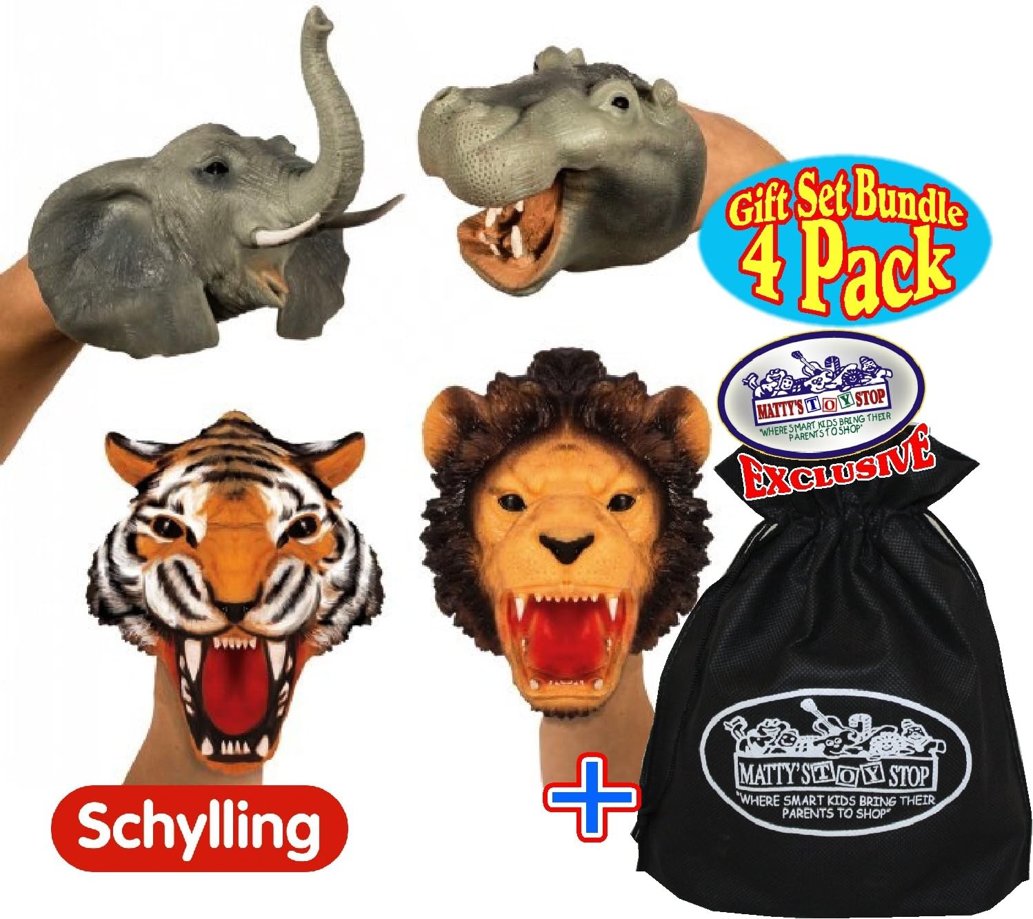 Amazon.com: Schylling Safari Stretchy Hand Puppets Lion, Tiger ...