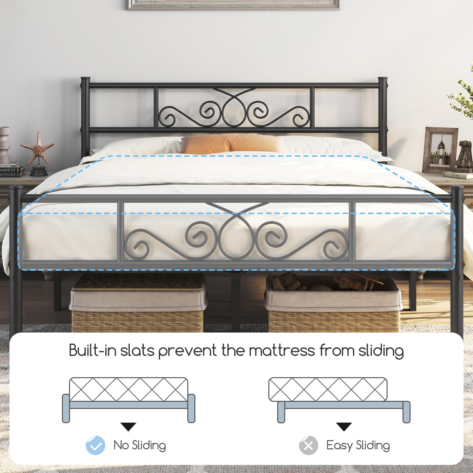 Snapklik.com : Yaheetech Full Bed Frames Metal Platform Bed