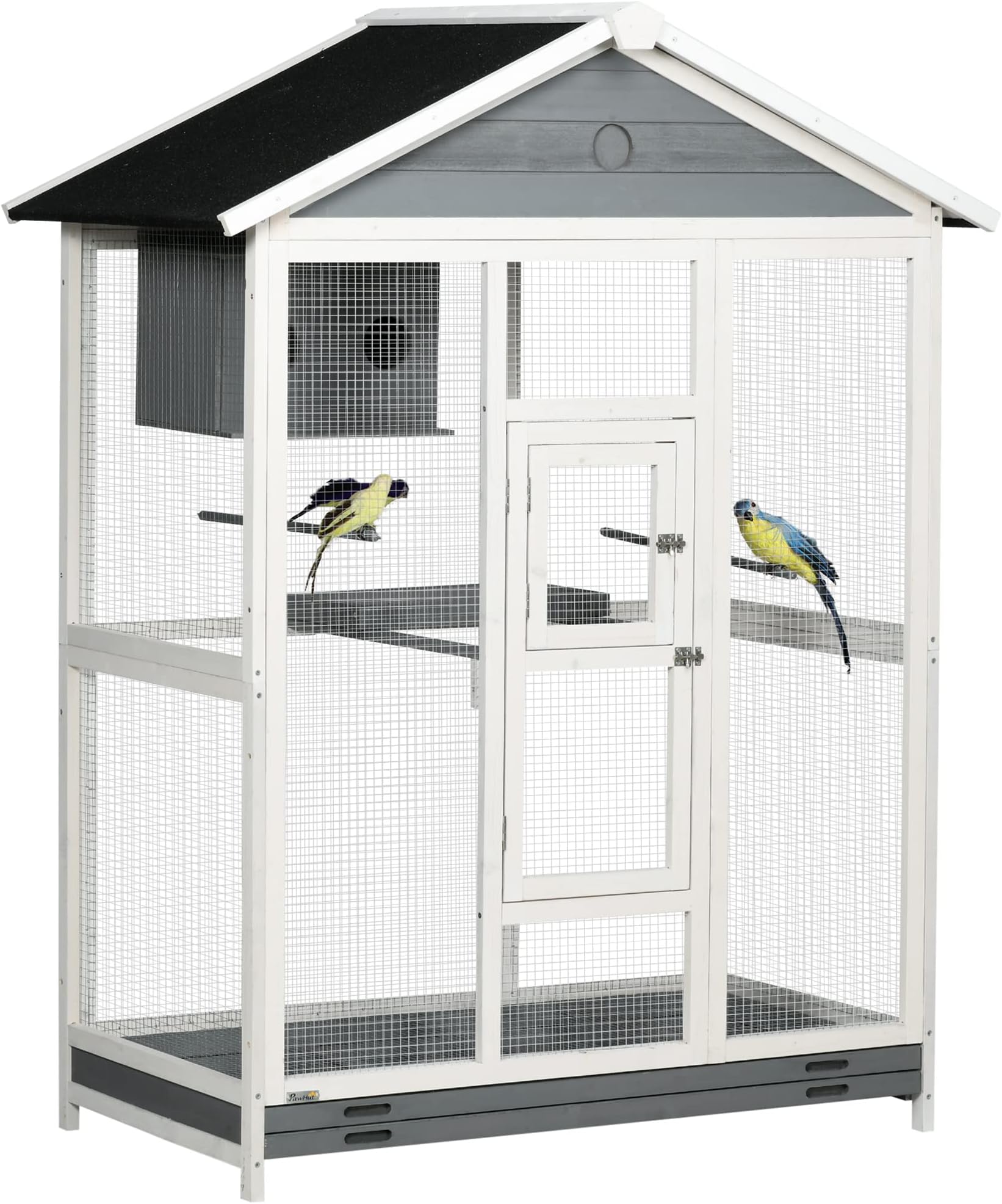 PawHut 65" Bird Cage Large Wooden Aviary for Canary with Standing Pole ...