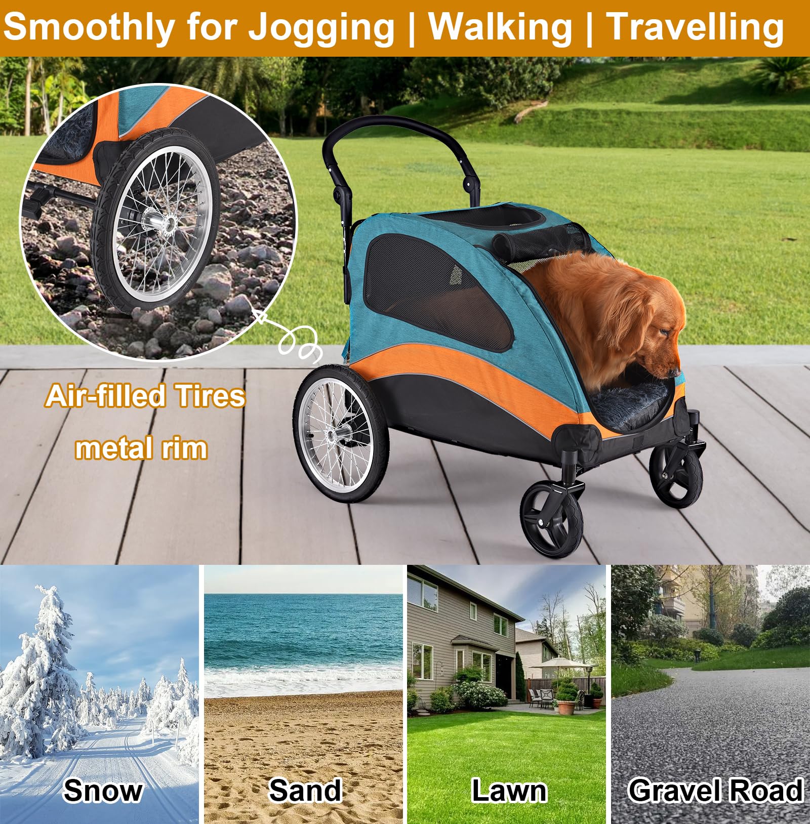 Dog Stroller for Large Dogs, Pet Dog Jogger Wagon Foldable Cart,Pet ...