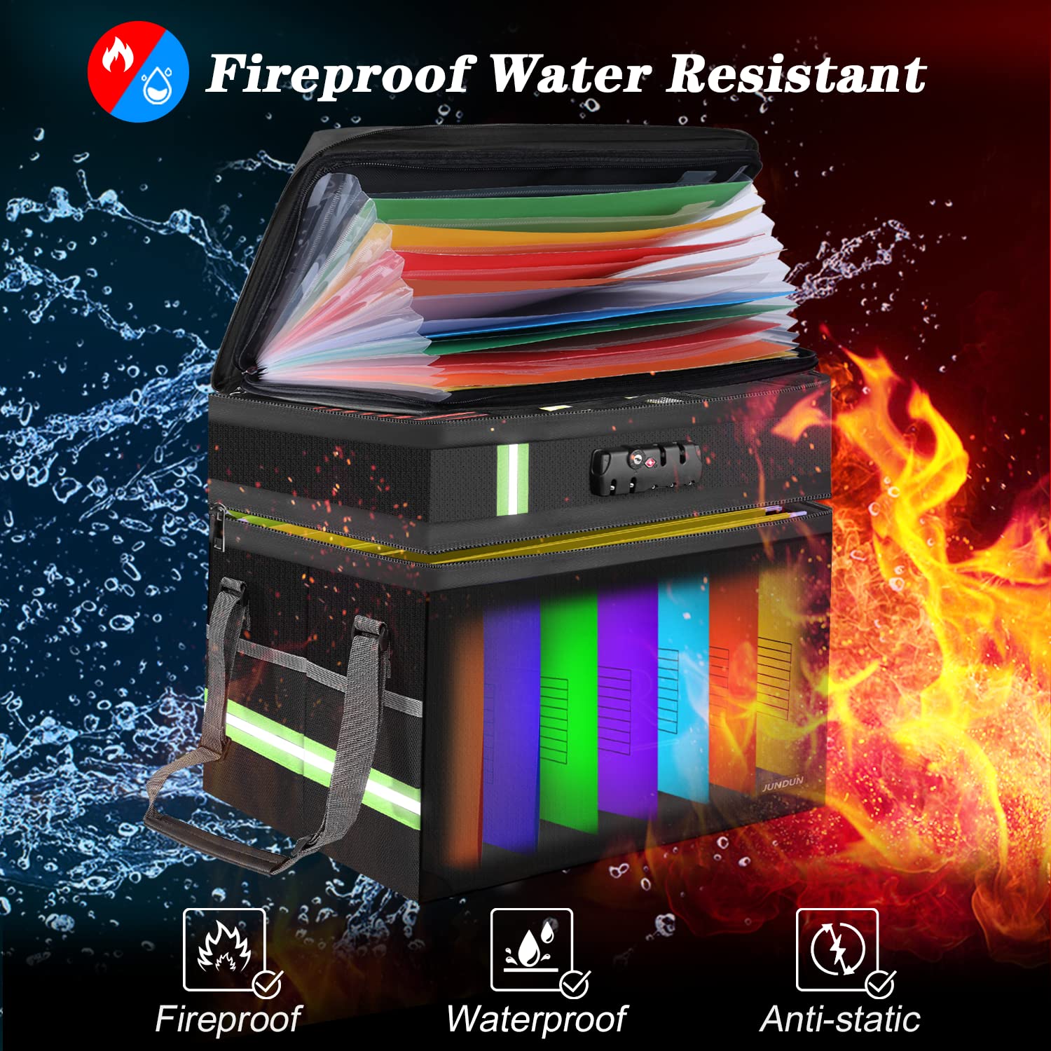 Snapklik.com : JUNDUN File Box,2- Layer Fireproof Document Box