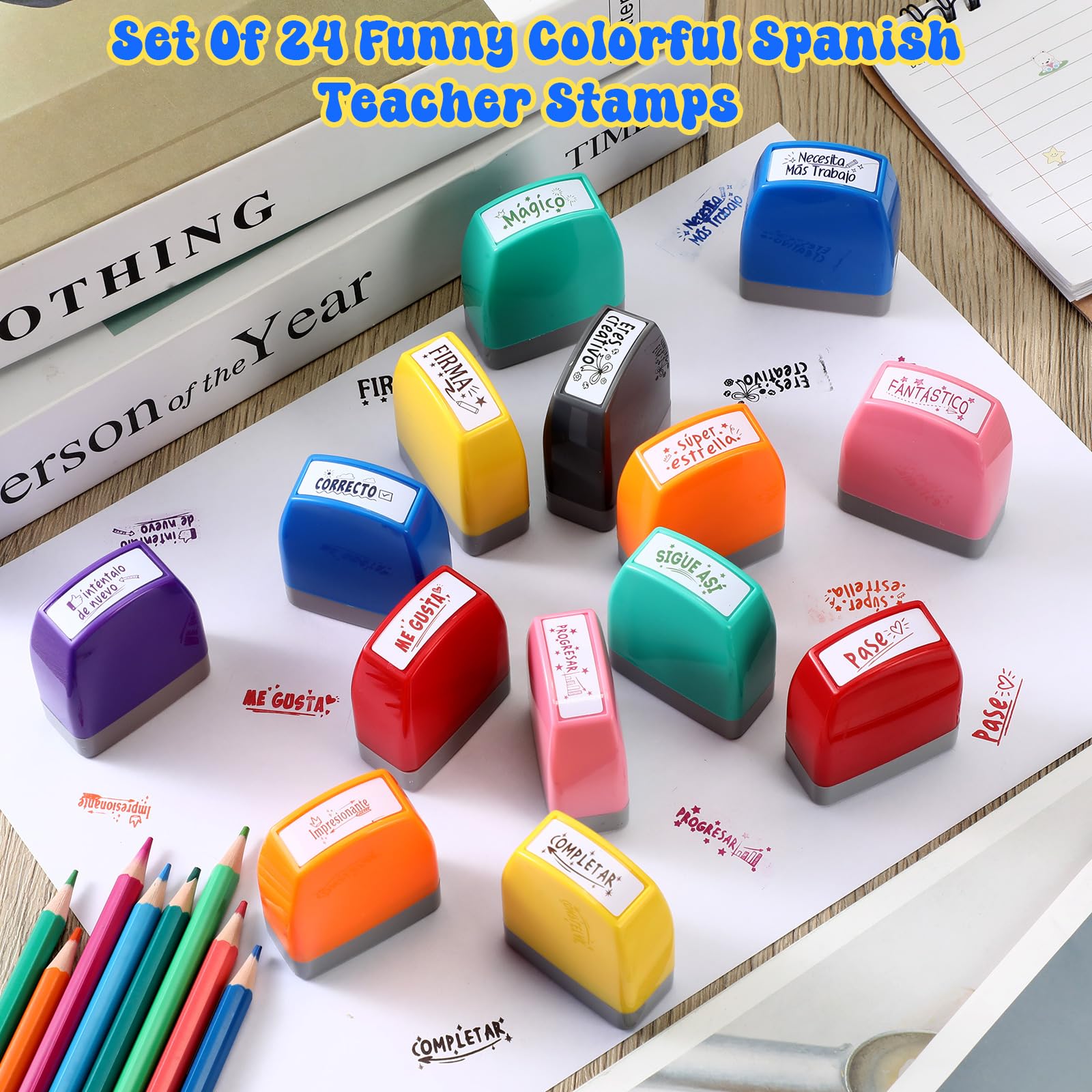 Snapklik.com : 24 Pcs Teacher Stamps Spanish Teacher Grading Stamp Bulk ...