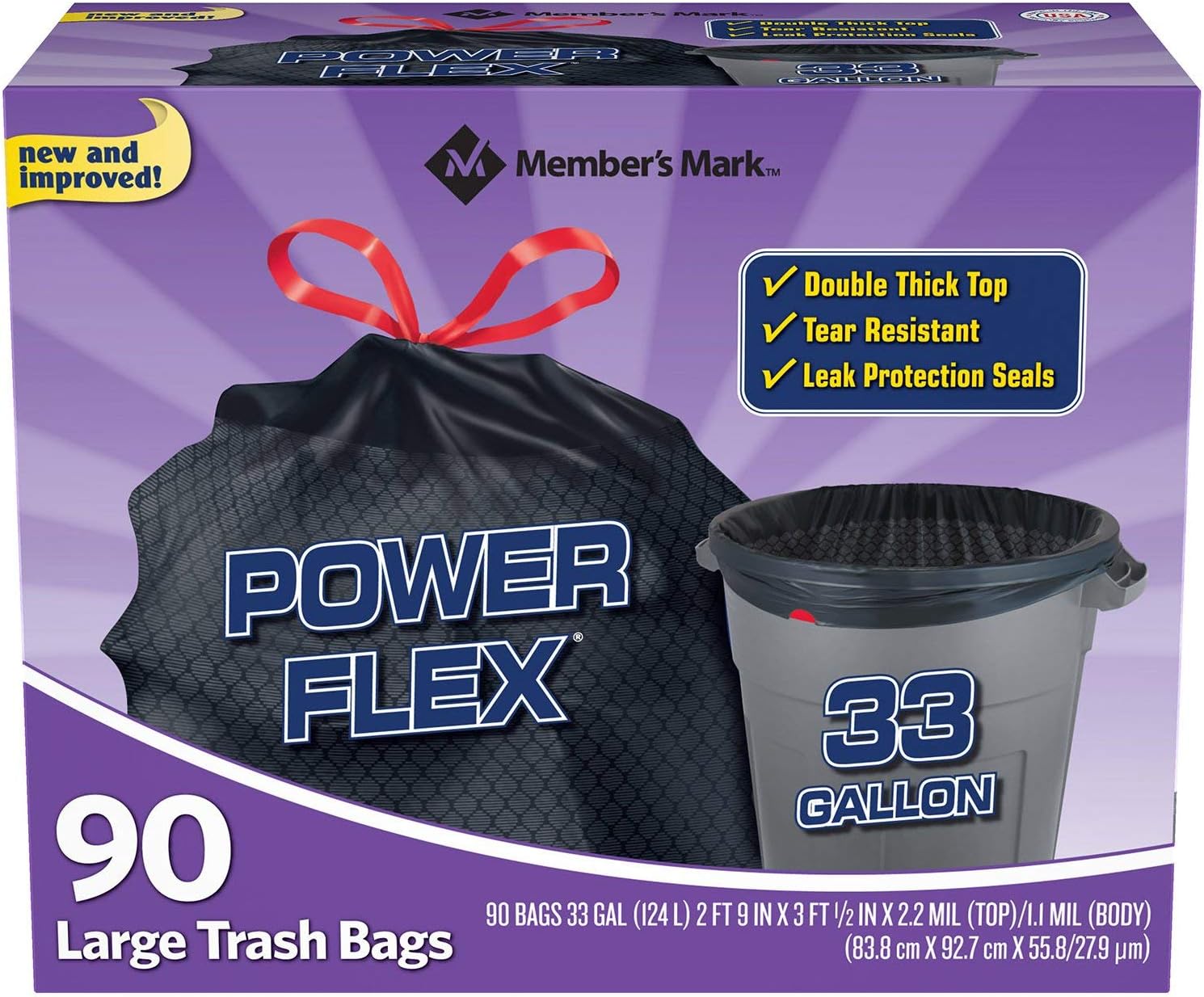 Amazon.com: Member's Mark Power Flex 33-Gallon Large Trash Bags, 90 ct ...