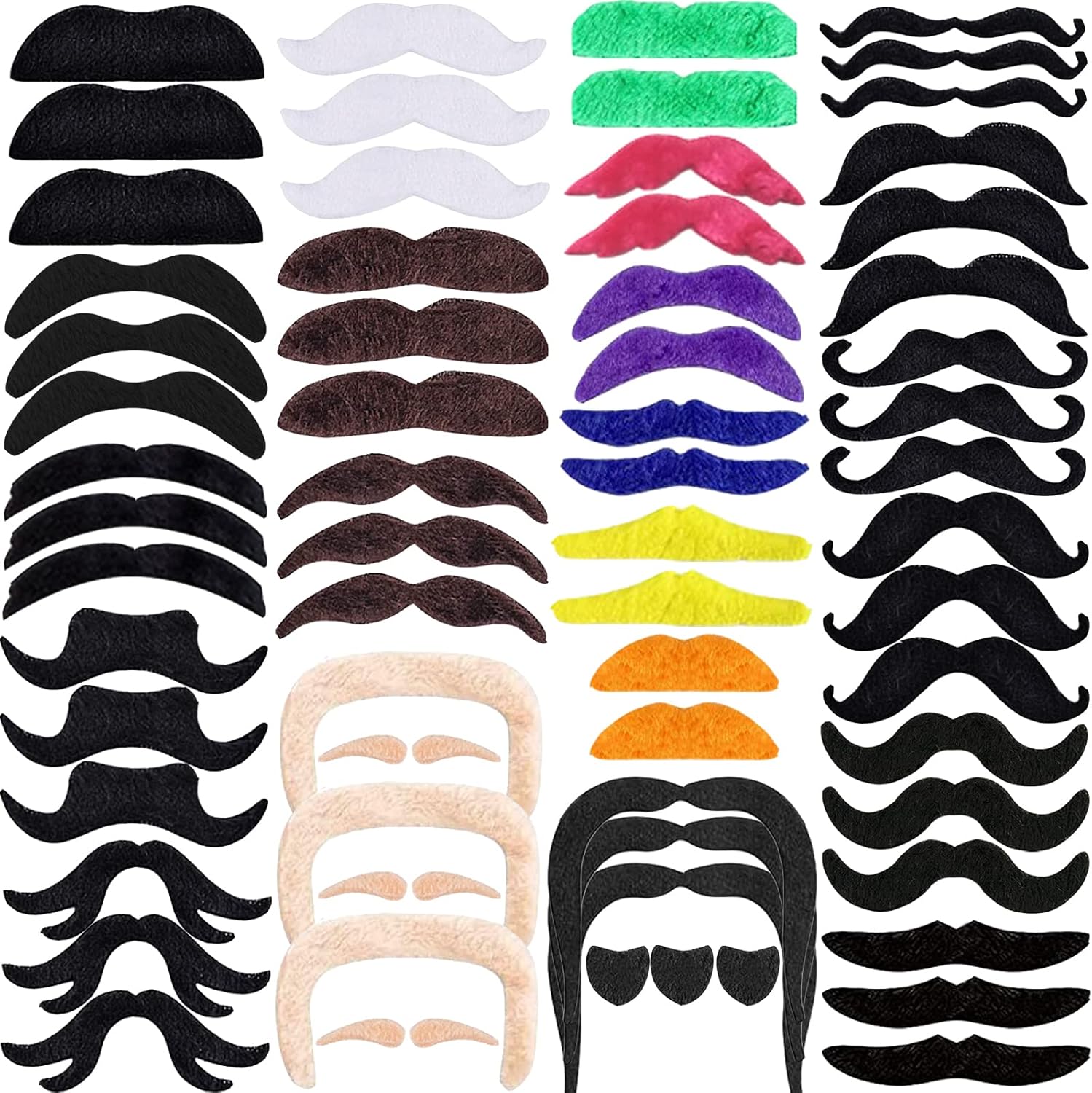 66Pcs Fake Mustaches, 24 Style Novelty Self Adhesive Fake Beard ...