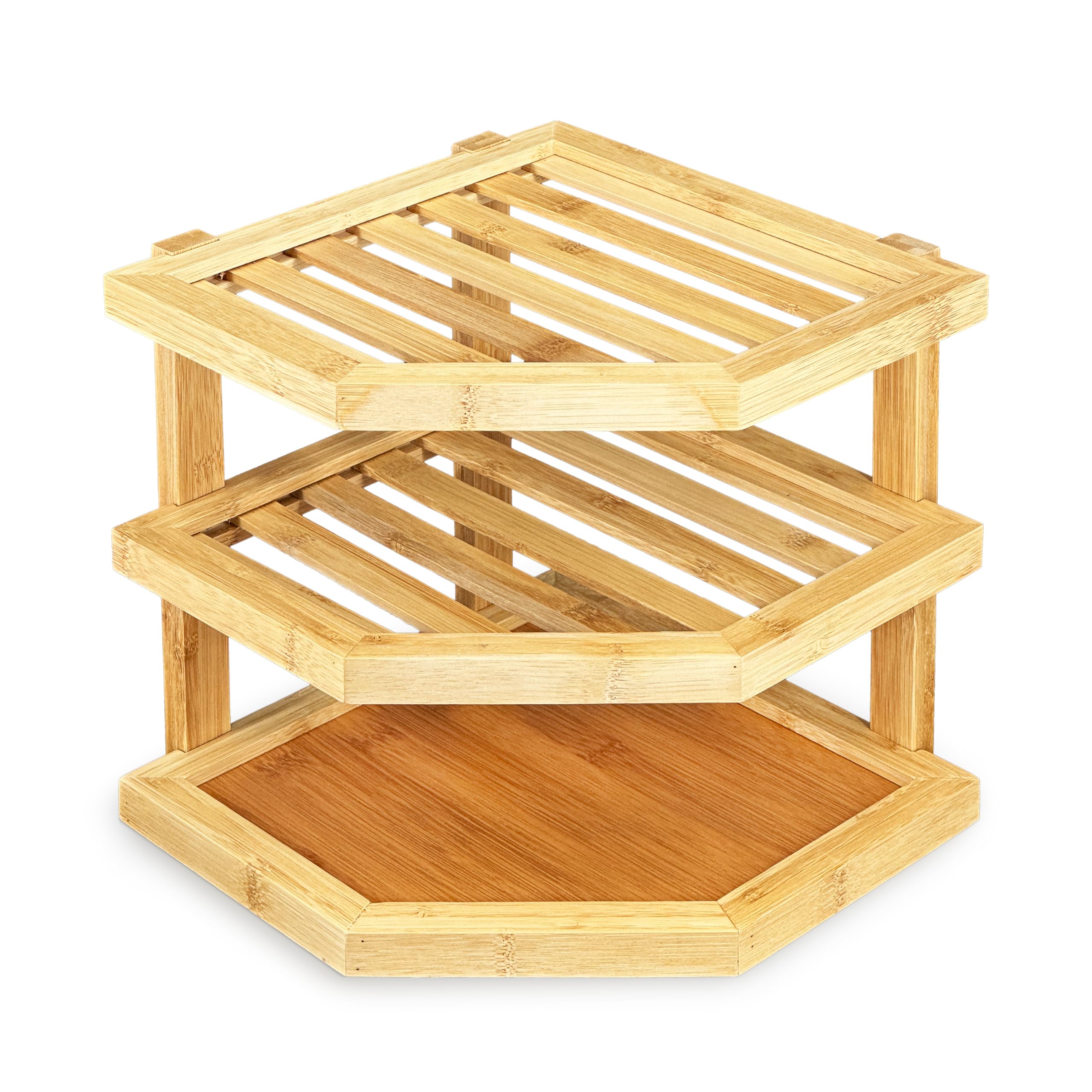 Amazon.com: Bam & Boo Natural Bamboo 3-Tiers Corner Shelf Organizer ...