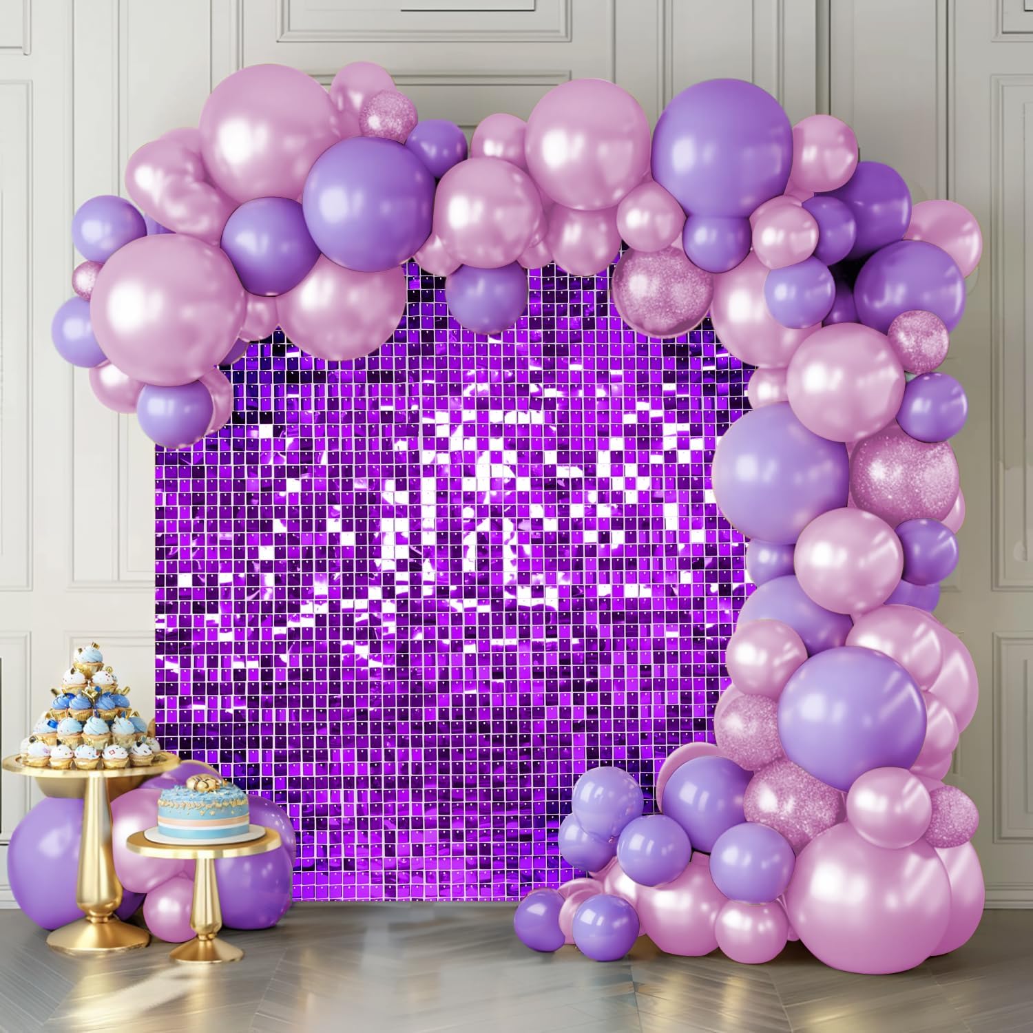 Amazon.com : Shimmer Wall Backdrop Purple Wall Panels 24Pcs Square ...