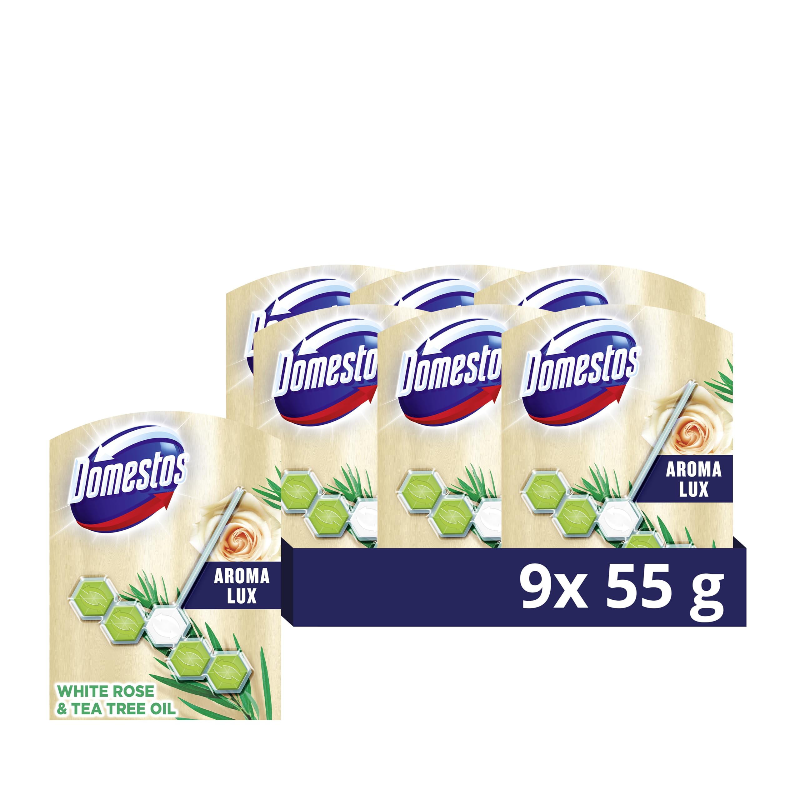 Domestos Aroma Lux White Rose & Tea Tree Oil Toilet Block toilet rim ...
