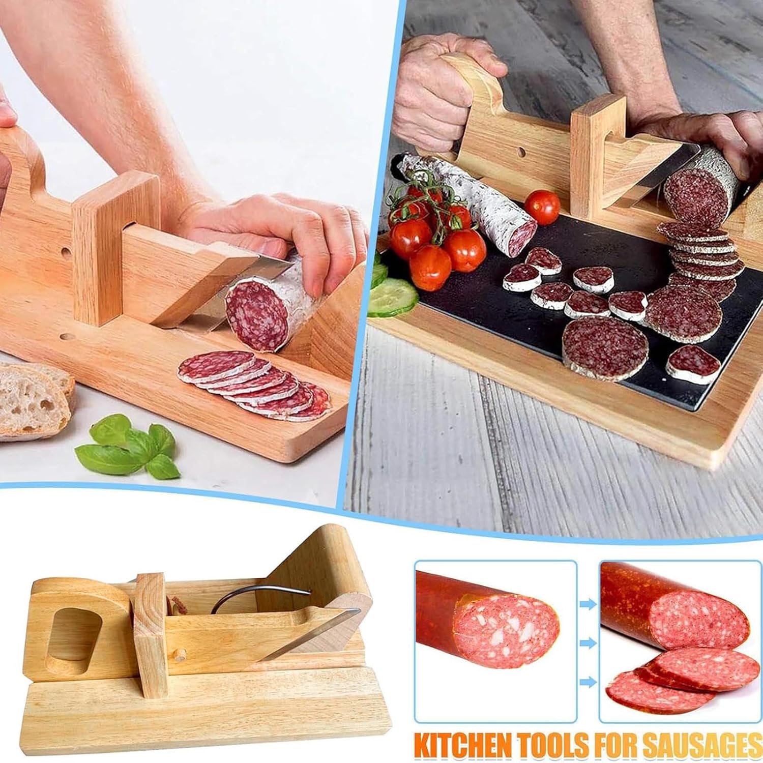 Sausage Cutter, Removable Kitchen Household Sausage Slicer, Wooden ...