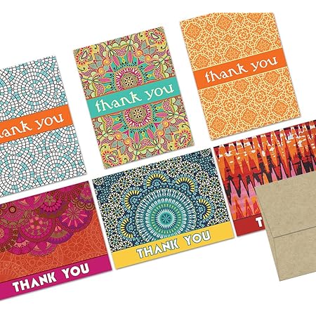 Amazon.com : Note Card Cafe Thank You Greeting Card Set with Envelopes ...