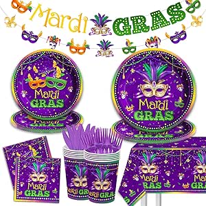 Amazon.com: Mardi Gras Party Decorations-142Pcs Masquerade Plates and ...