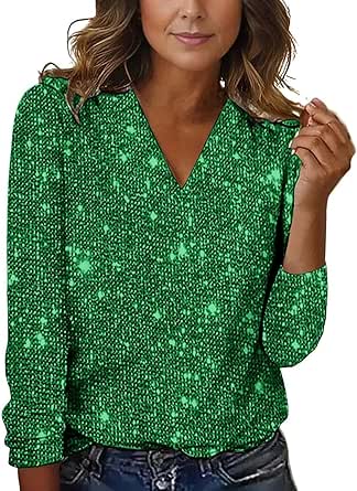 Amazon.com: Sequin Plus Size Top for Women Sequin Party Blouse Tops V ...