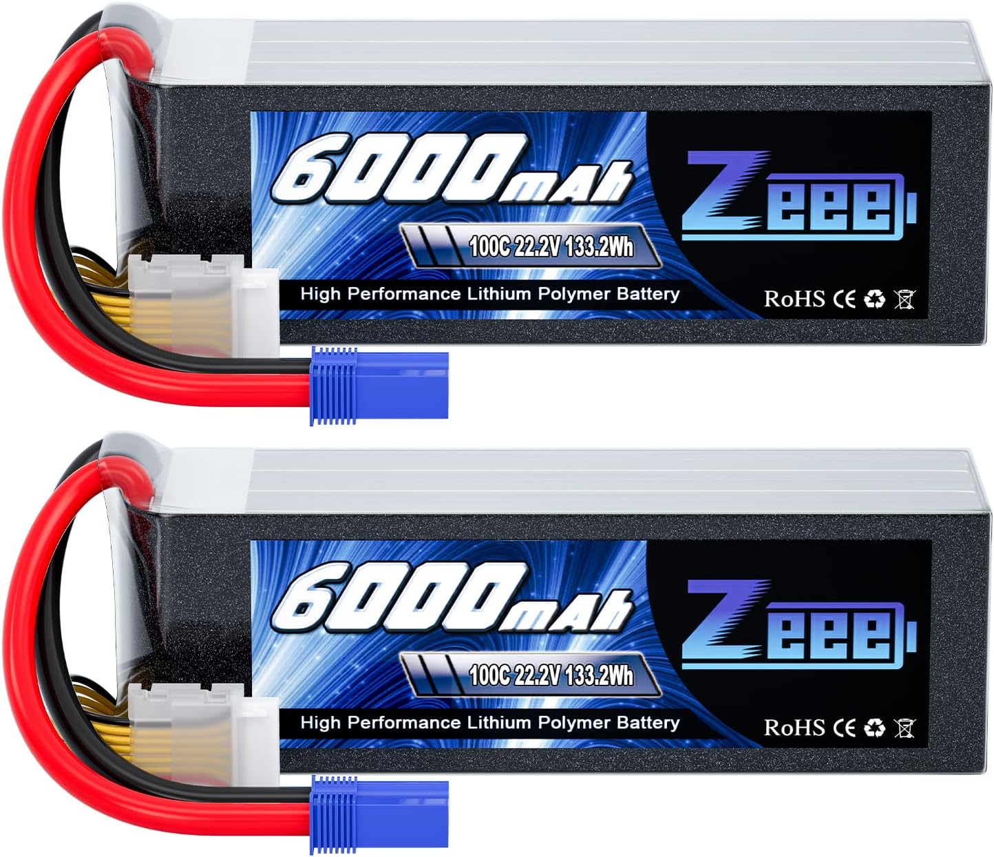 Zeee 6S Lipo Battery 6000mAh 22.2V 100C with EC5 Connector Soft Pack RC Battery for RC Car Truck ...