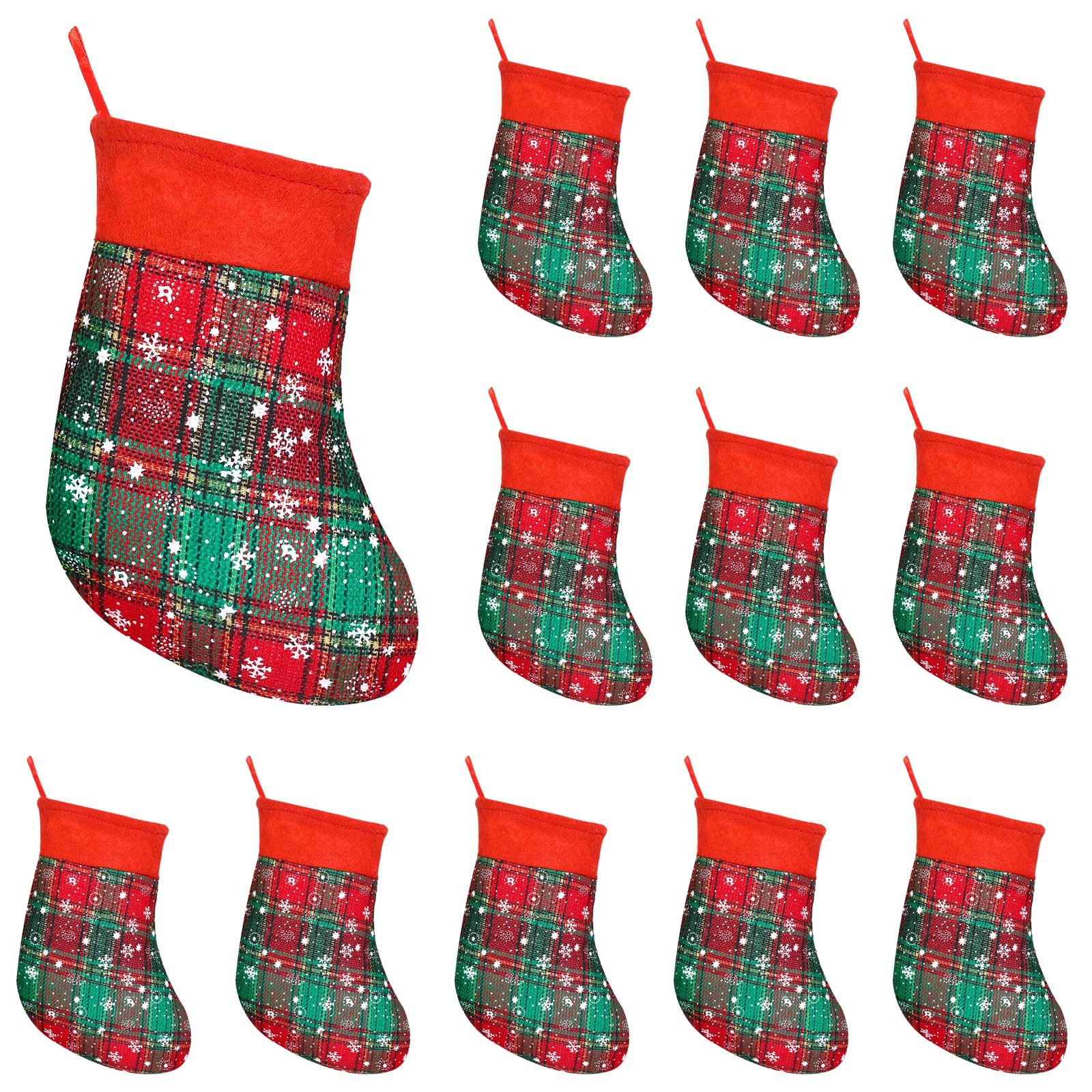 Amazon.com: 12PCS Mini Christmas Stockings, Small Red and Green Buffalo ...