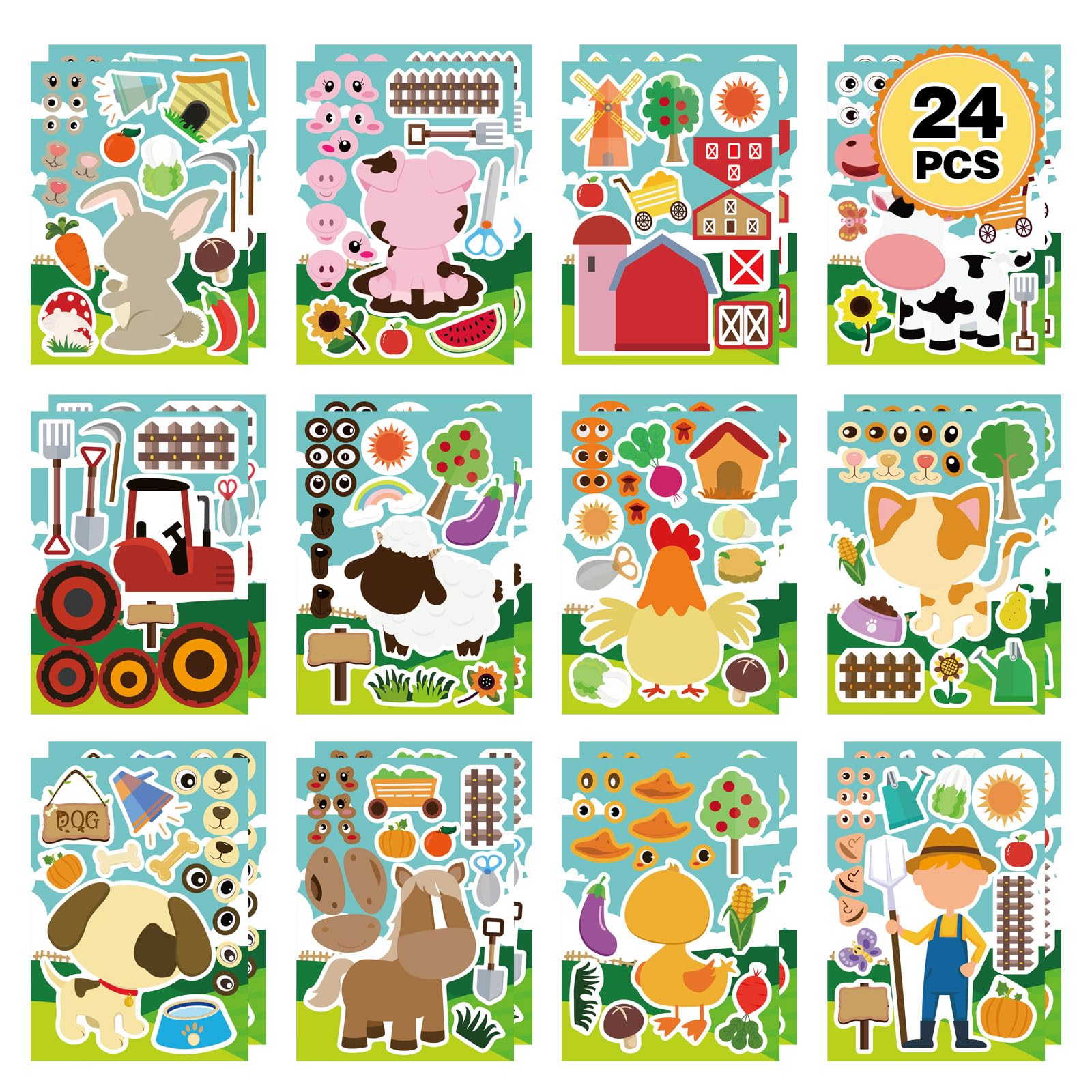 Snapklik.com : 24 Sheets Make-a-face Sticker, Farm Animal Stickers ...