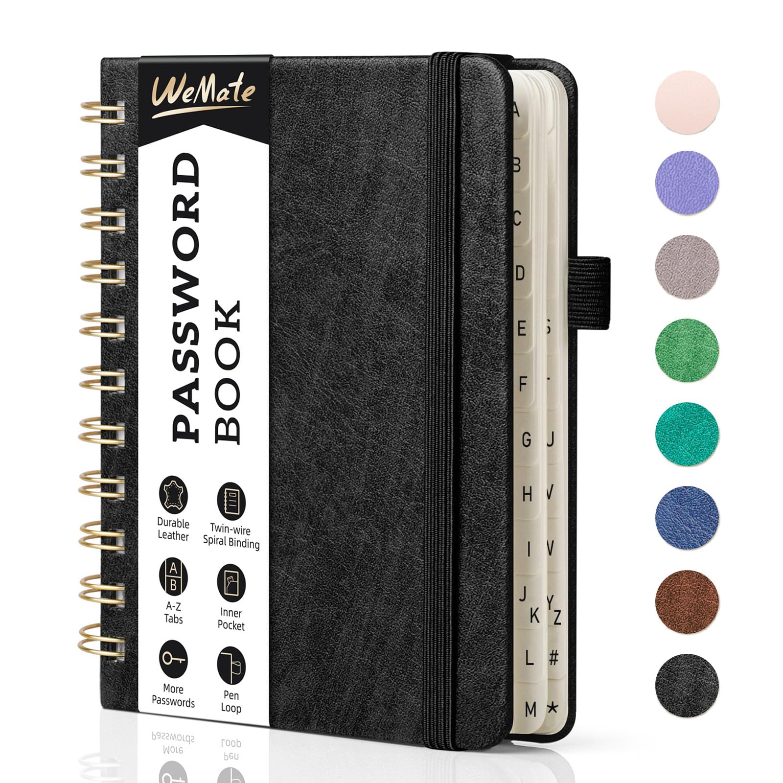 WEMATE Spiral Password Book with Alphabetical Tabs, Small Password ...
