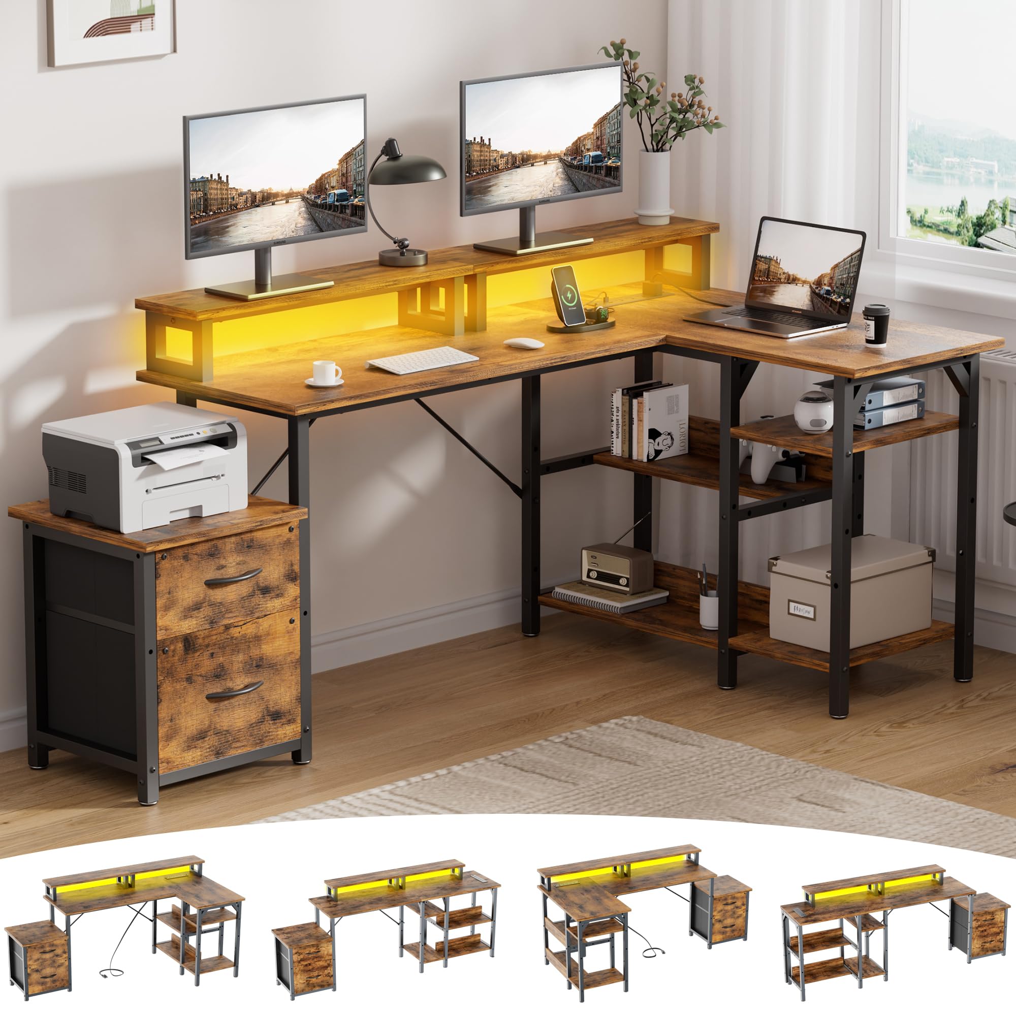 (similar)L Shaped Desk, Home Office Desk,68 Inch Corner Desk with File ...