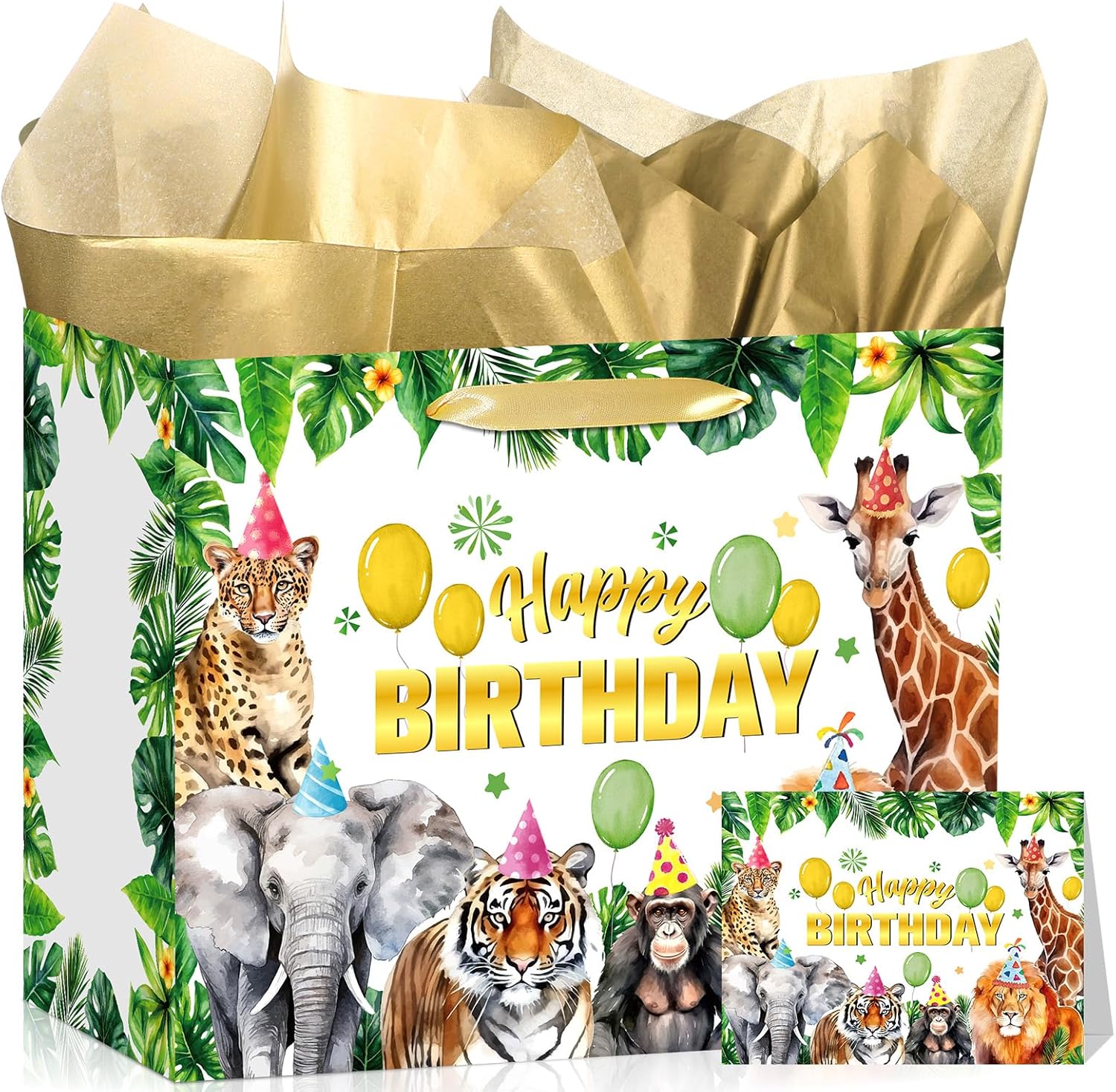 Amazon.com: Jungle Safari Birthday Gift Bag Large Wild Animal Wrapping ...