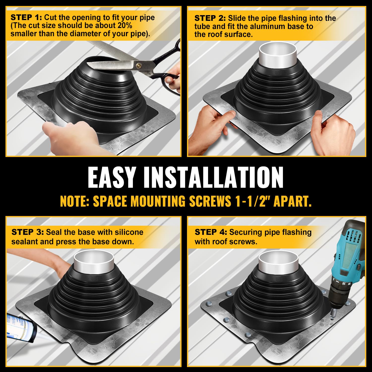 Snapklik.com : #8 Metal Roof Pipe Flashing Boot Kit, Flexible Roof Jack ...