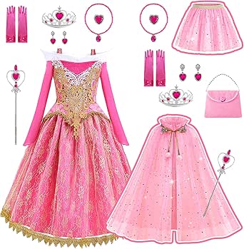 Amazon.com: Aoiviss Girls Pink Princess Costume with 11PCS Princess ...