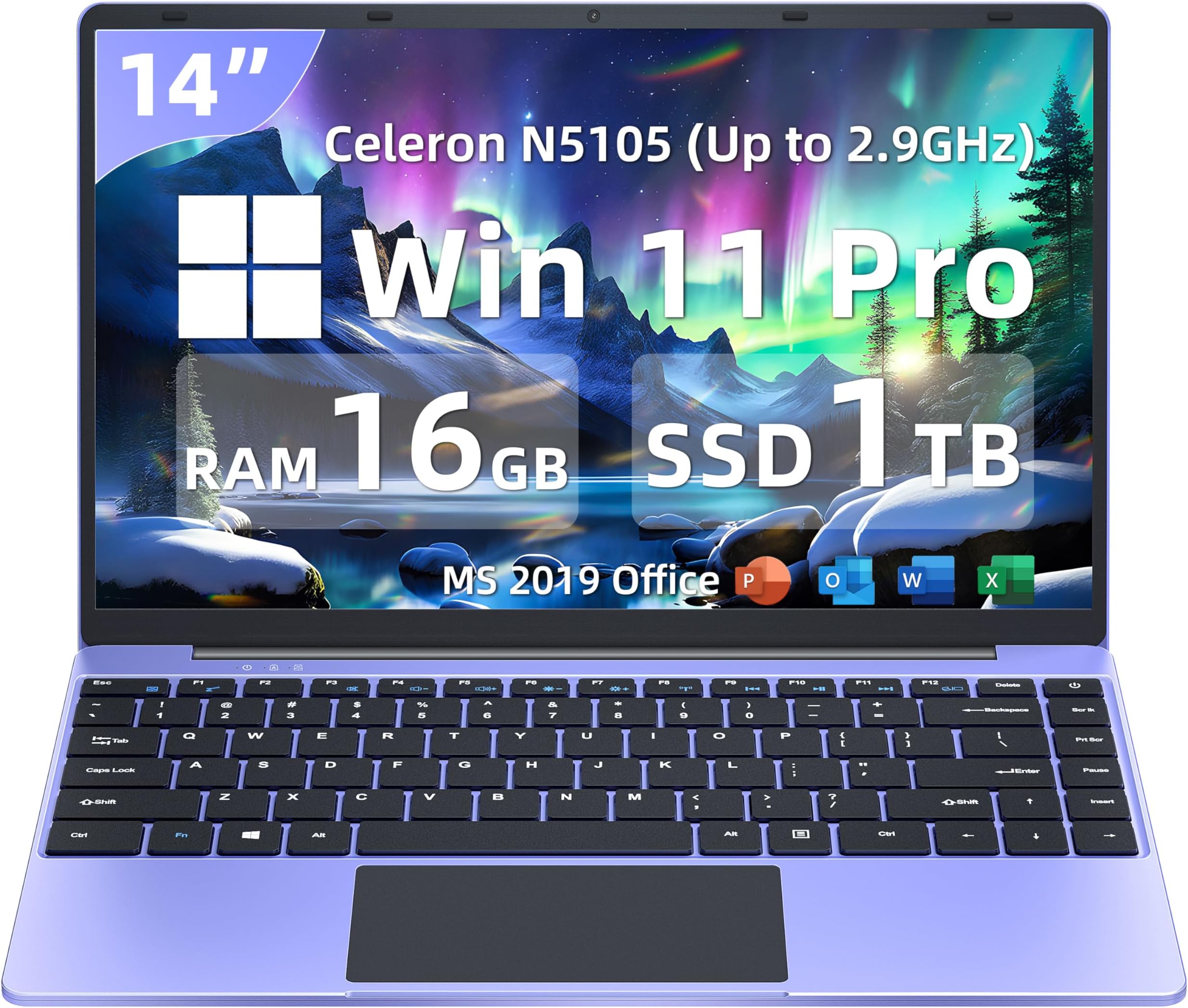 Amazon.com: Svikou 14" Purple Laptop【Win 11 Pro/Office 2019】 Celeron ...