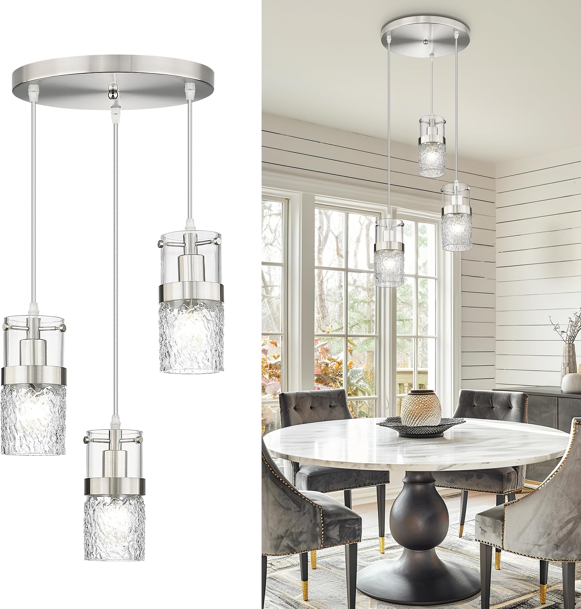 Apsekoka LED Crystal Pendant Lights,3-Light 4000K Pendant Light Fixture ...