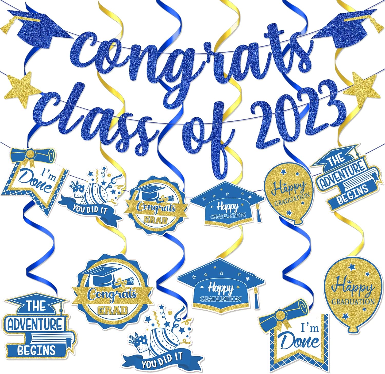 Amazon.com: Blue and Gold Graduation Party Decorations 2023 Congrats ...