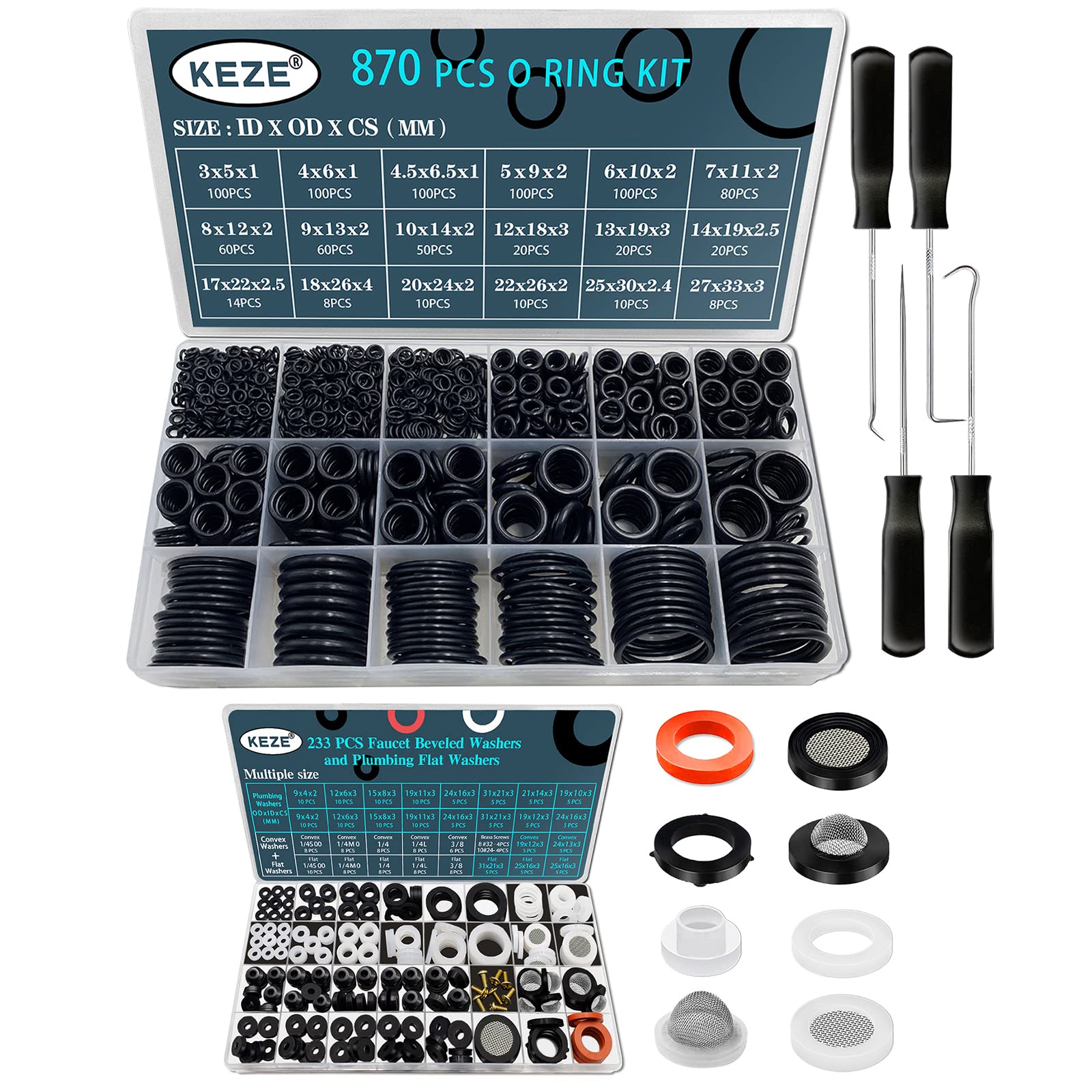 KEZE 233 pcs Bevel Washer and Plumbing Flat Head Washers Kit and 870 ...
