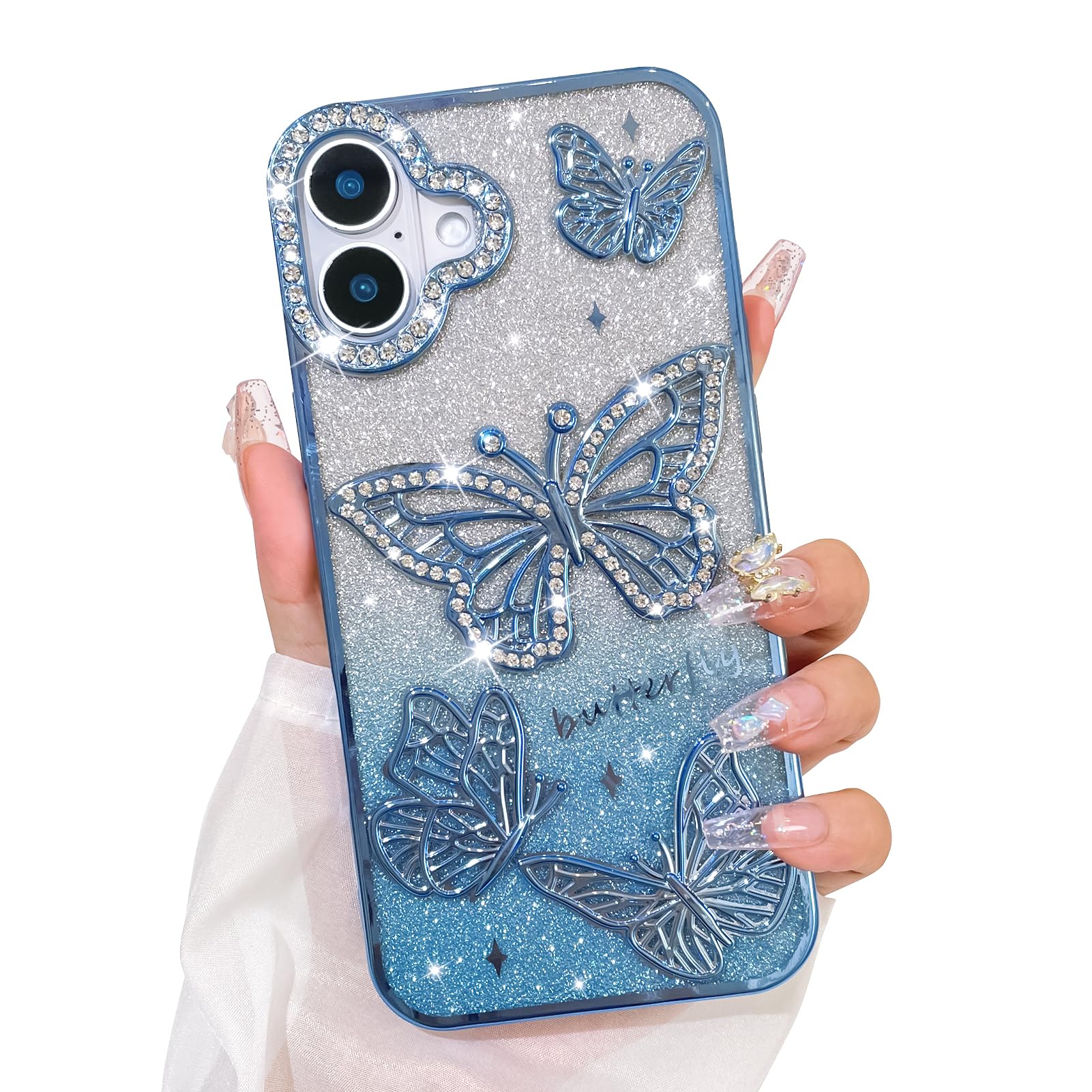 Amazon.com: Bonoma Glitter Case for iPhone 16, Cute 3D Butterfly Pattern Plating Bling Case ...