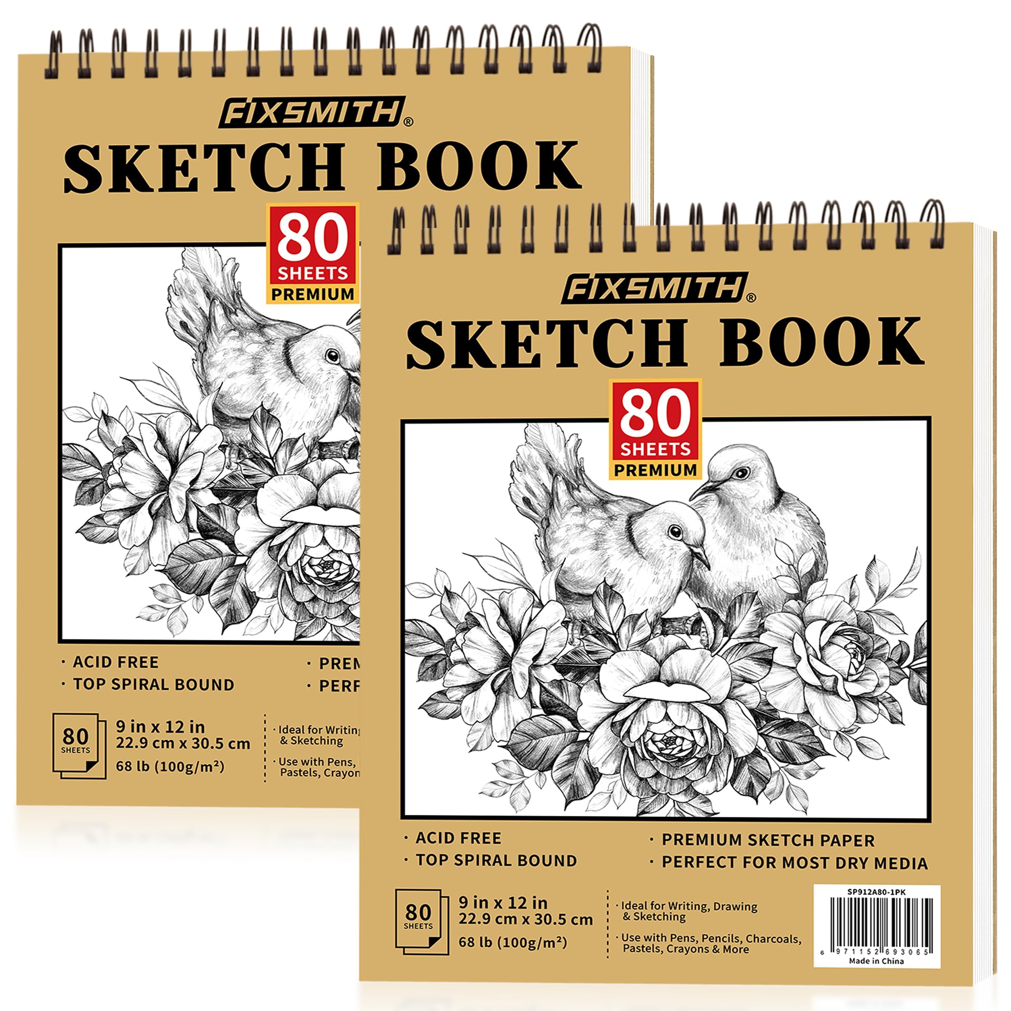 Amazon.com: FIXSMITH 9"X12" Sketch Book | 160 Sheets (68 lb/100gsm) | 2 ...