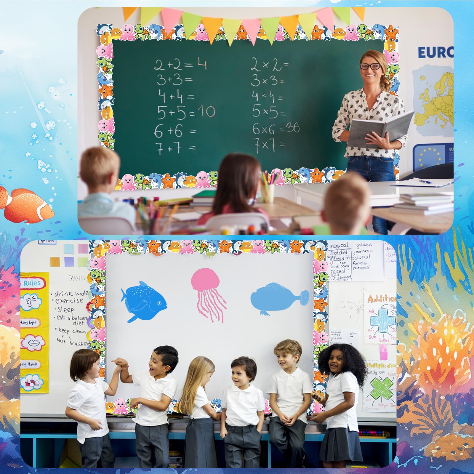 Snapklik.com : Sea Animal Border - 65.6Ft Under The Sea Bulletin Board ...