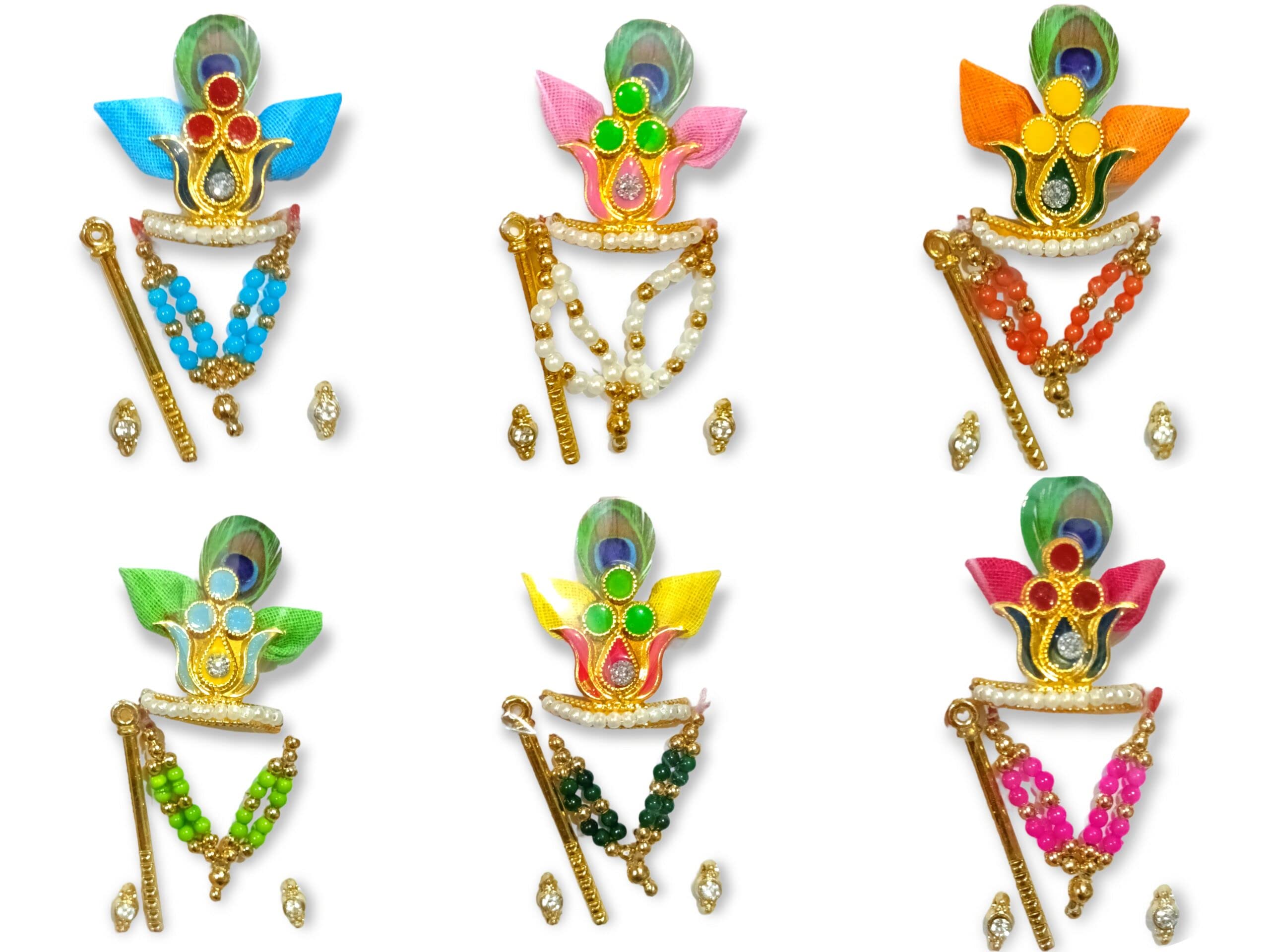 Brij Sugandha Colorful Mukut Mala Set – of 6 Metal Mukut, Mala, Basuri ...