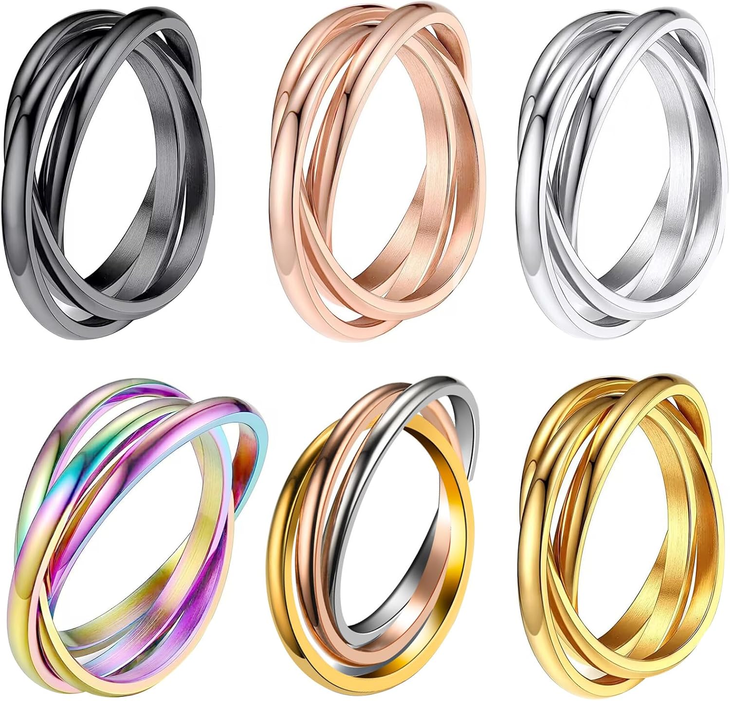 Amazon.com: 24Aug Anxiety Fidget Ring for Women,6pcs Stainless Steel ...