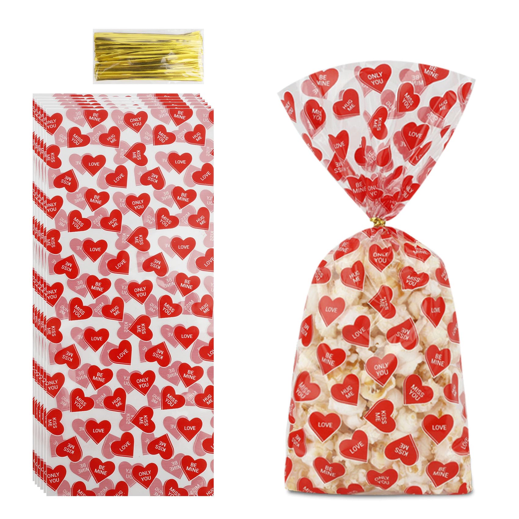Amazon.com: Valentines Treat Bags, 100 PCS Valentines Goodie Bags ...