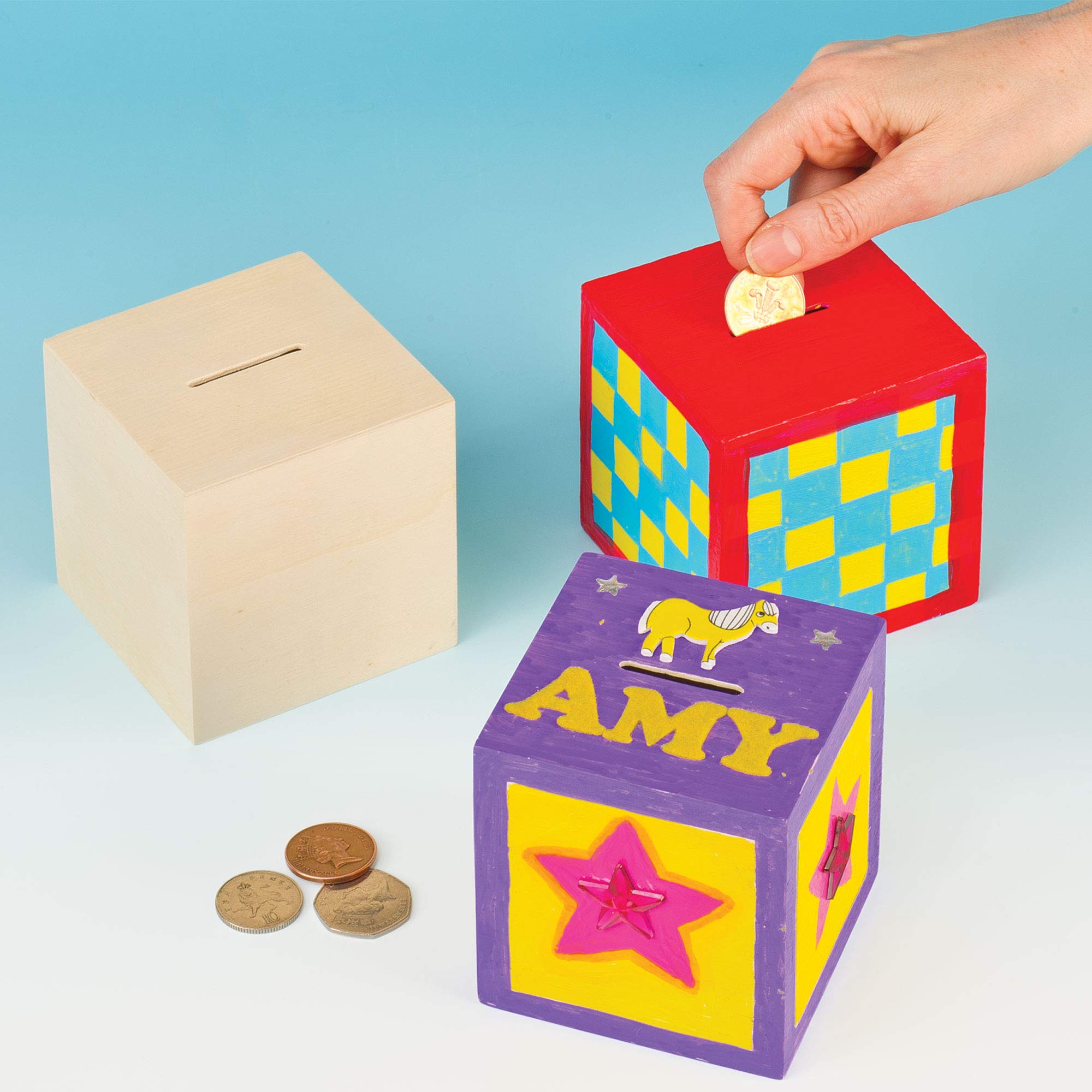 Buy Wooden Cube Money Boxes 8.5cm with Removable Stopper For Children ...