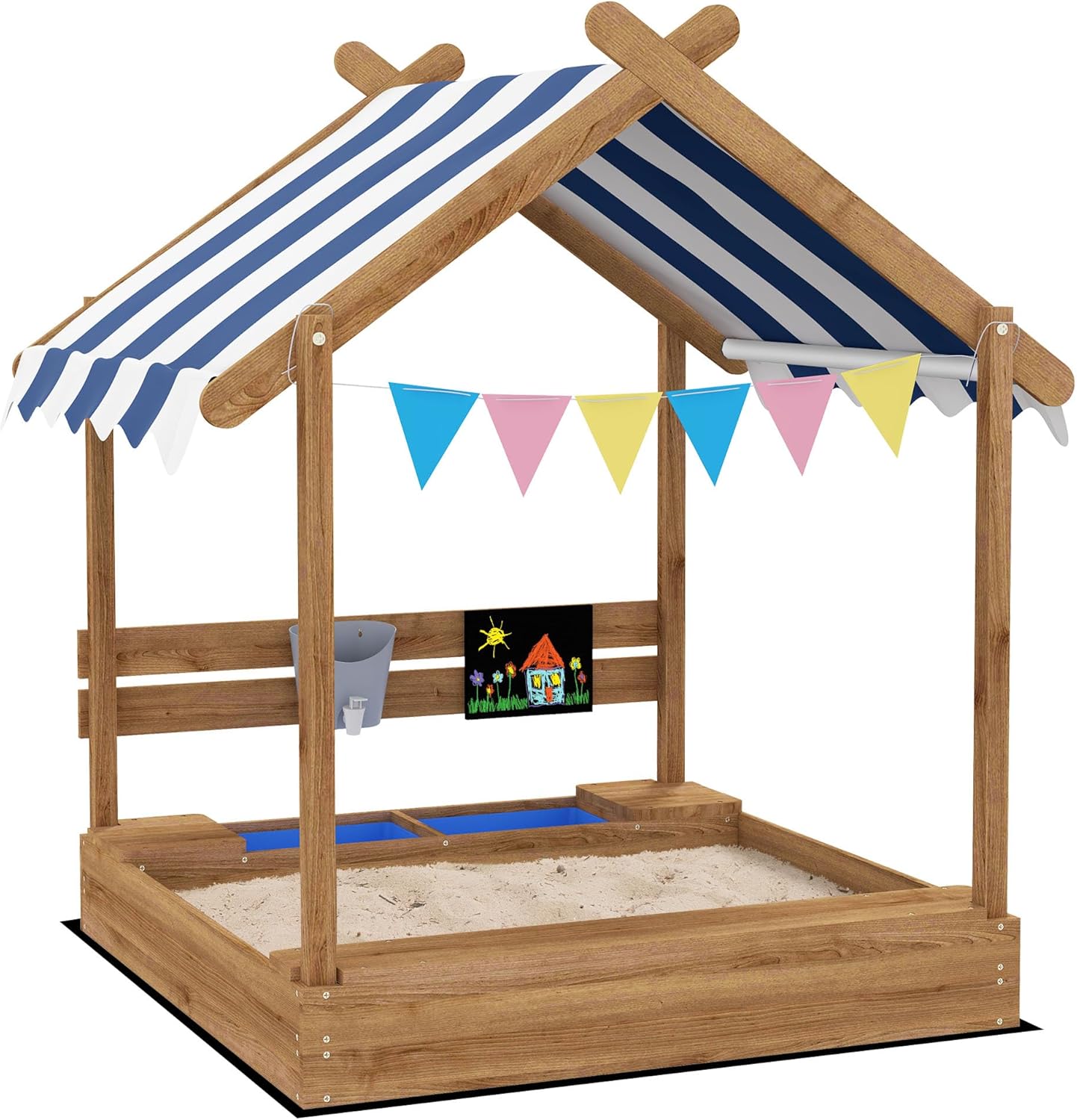Amazon.com: Outsunny Wooden Sandbox with Canopy, Kids Sand Pit with ...