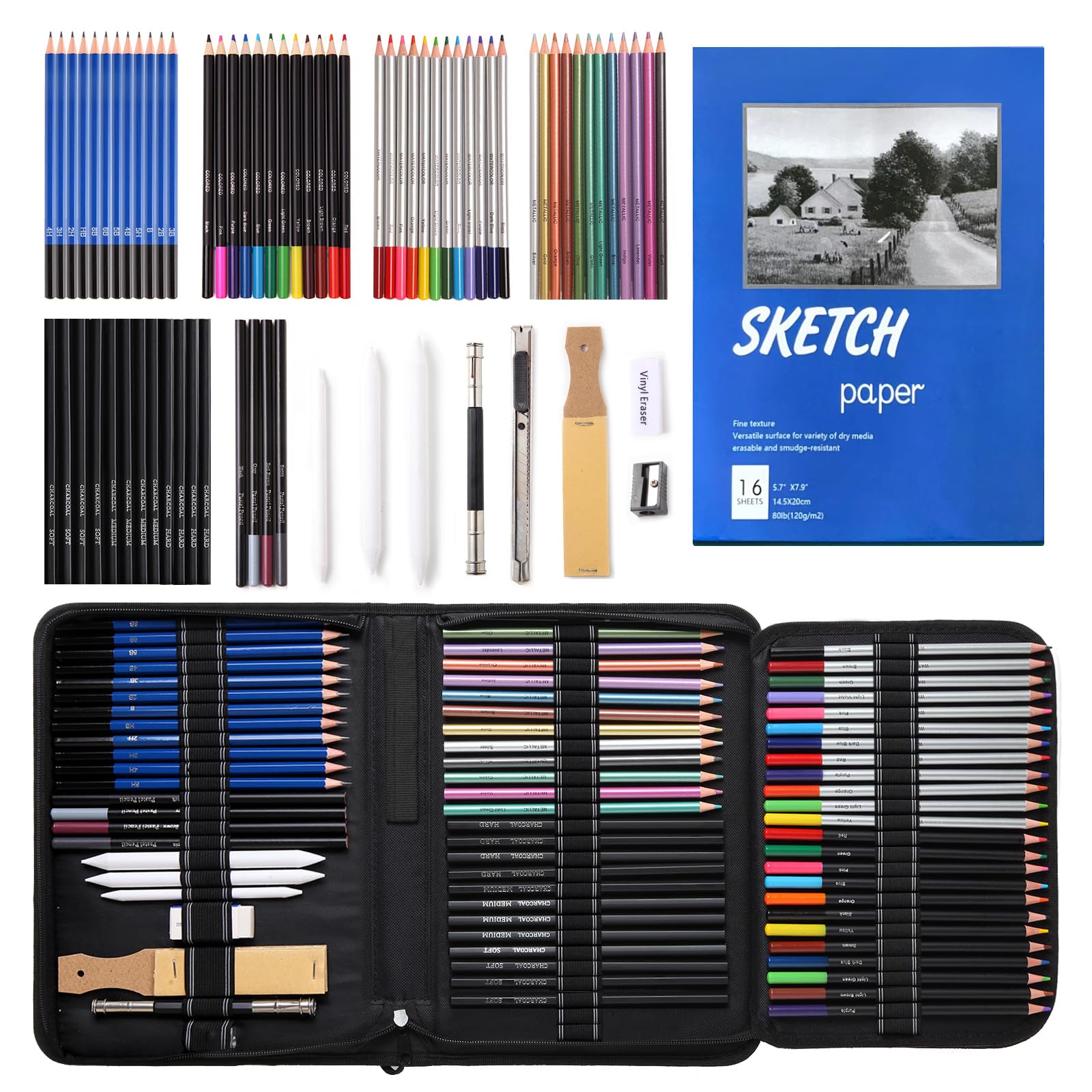 72 Drawing Sketching Pencils, Art Supply Drawing Pencils Set in Black ...