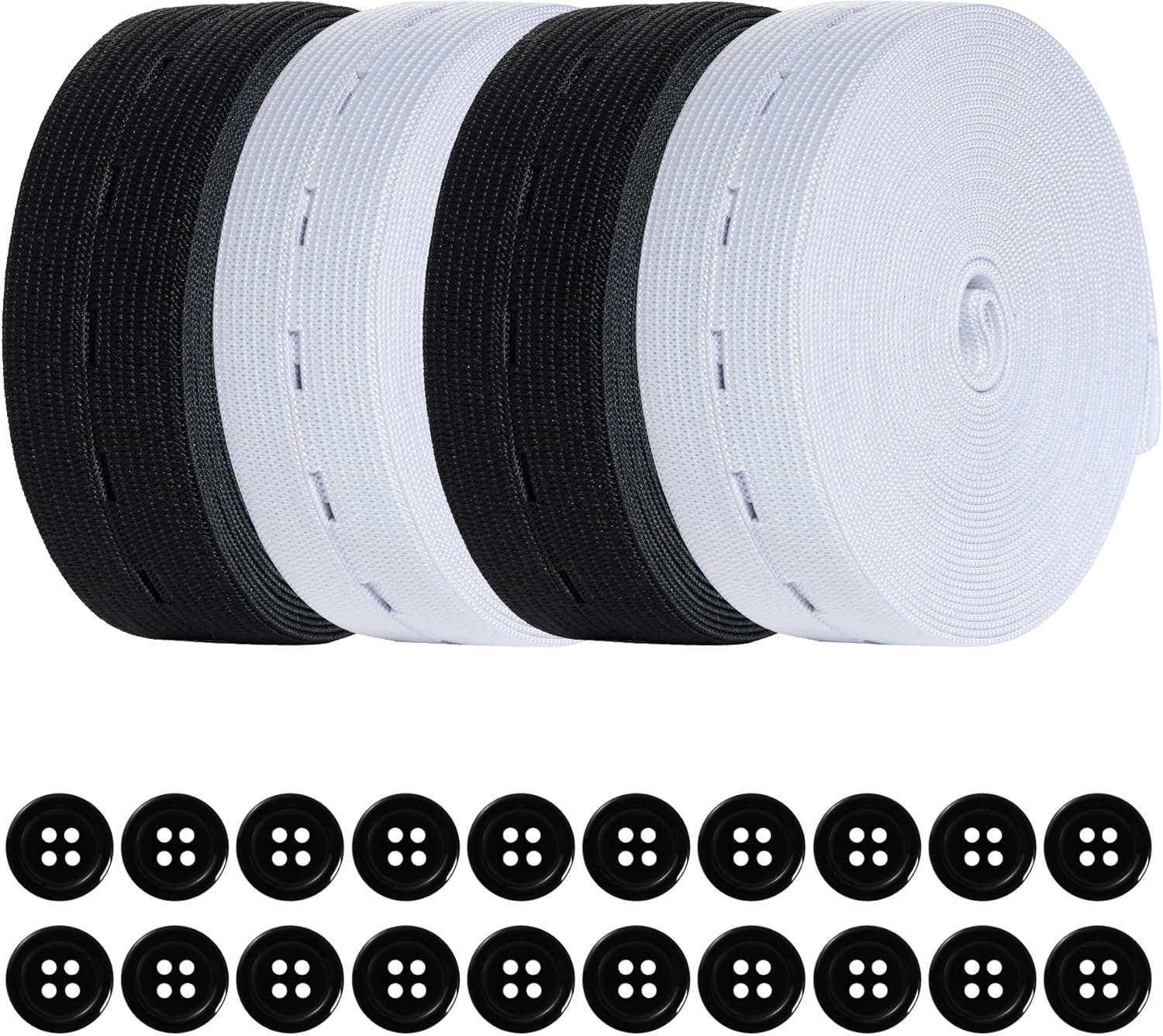 Amazon.com: Yookat 4 Rolls Elastic Band with Holes Elastic Band Button ...