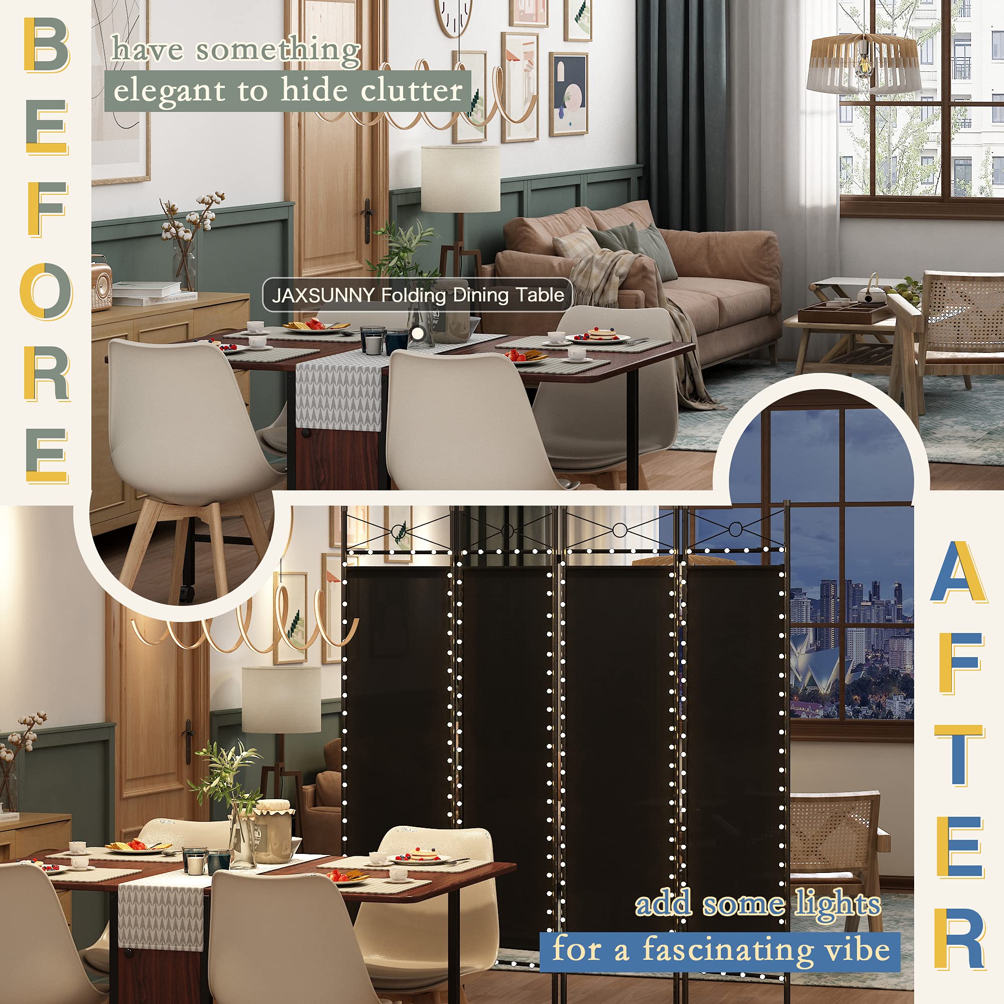 JAXSUNNY 4 Panel Fabric Room Divider Screen, Freestanding Partition ...