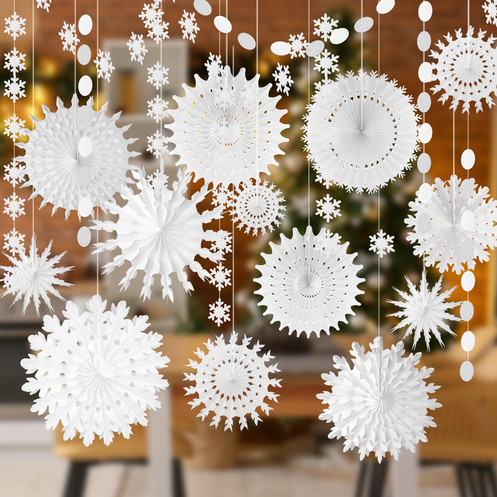Amazon.com: PLULON 18 Pcs Christmas White Paper Snowflake Decorations ...