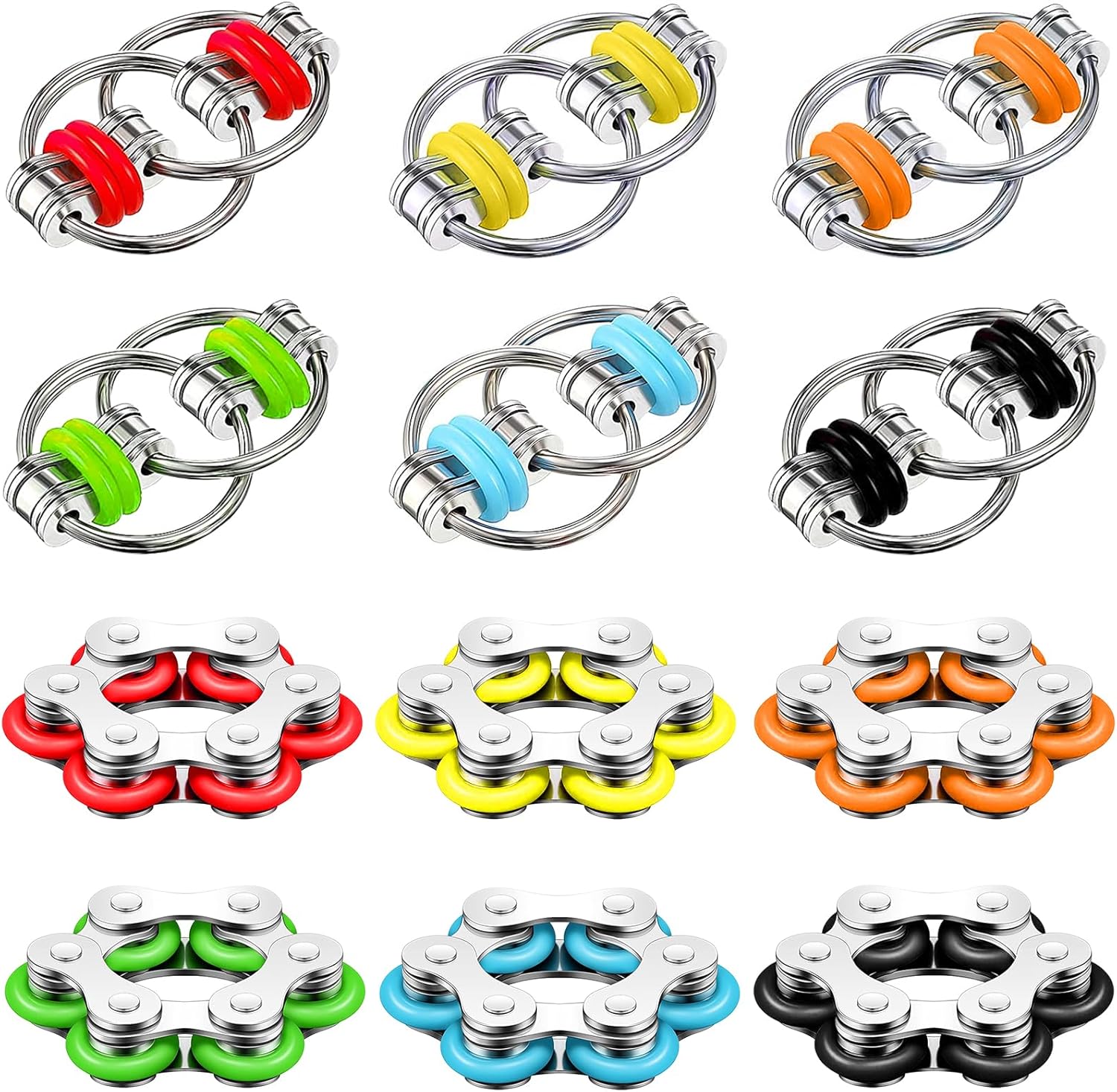 12 Pack Fidget Toys Bike Chain Decompression Toy Bicycle Chain Key ...