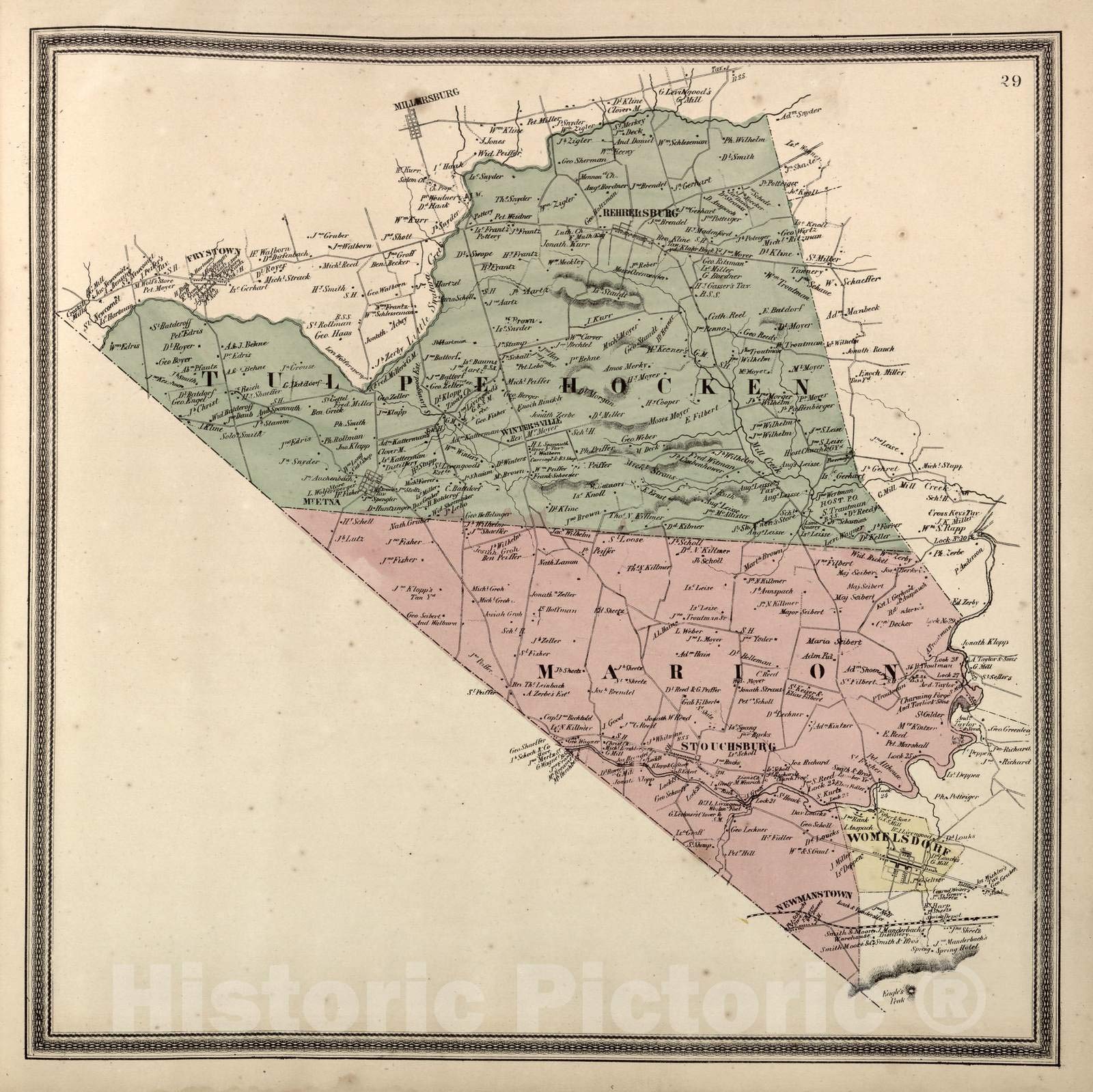 Berks County Map Showing Townships Early Roads & Organization Of