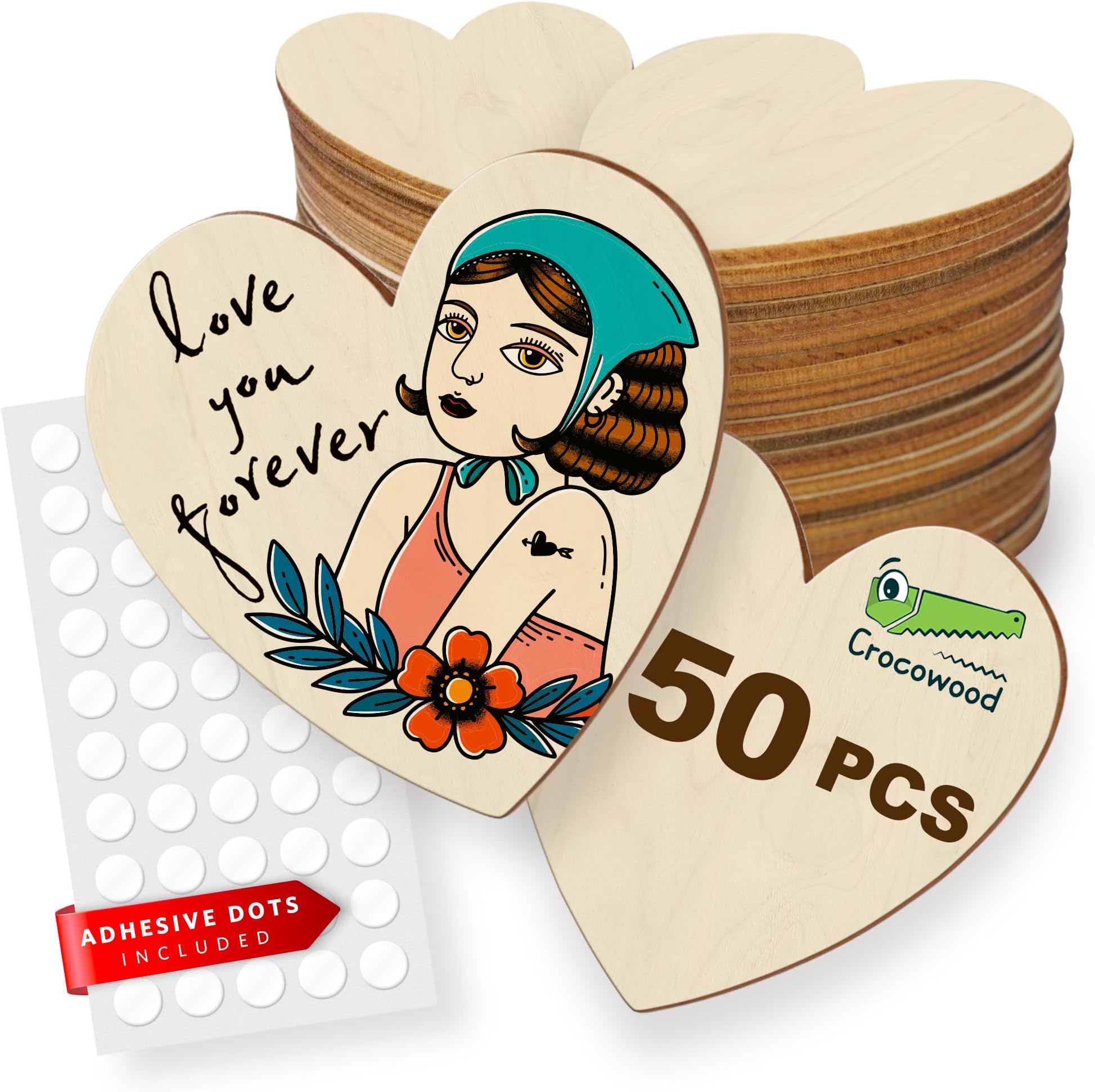 50 Pack of Wooden Love Hearts - 7.6x7.6 cm Unfinished Wooden Shaped ...